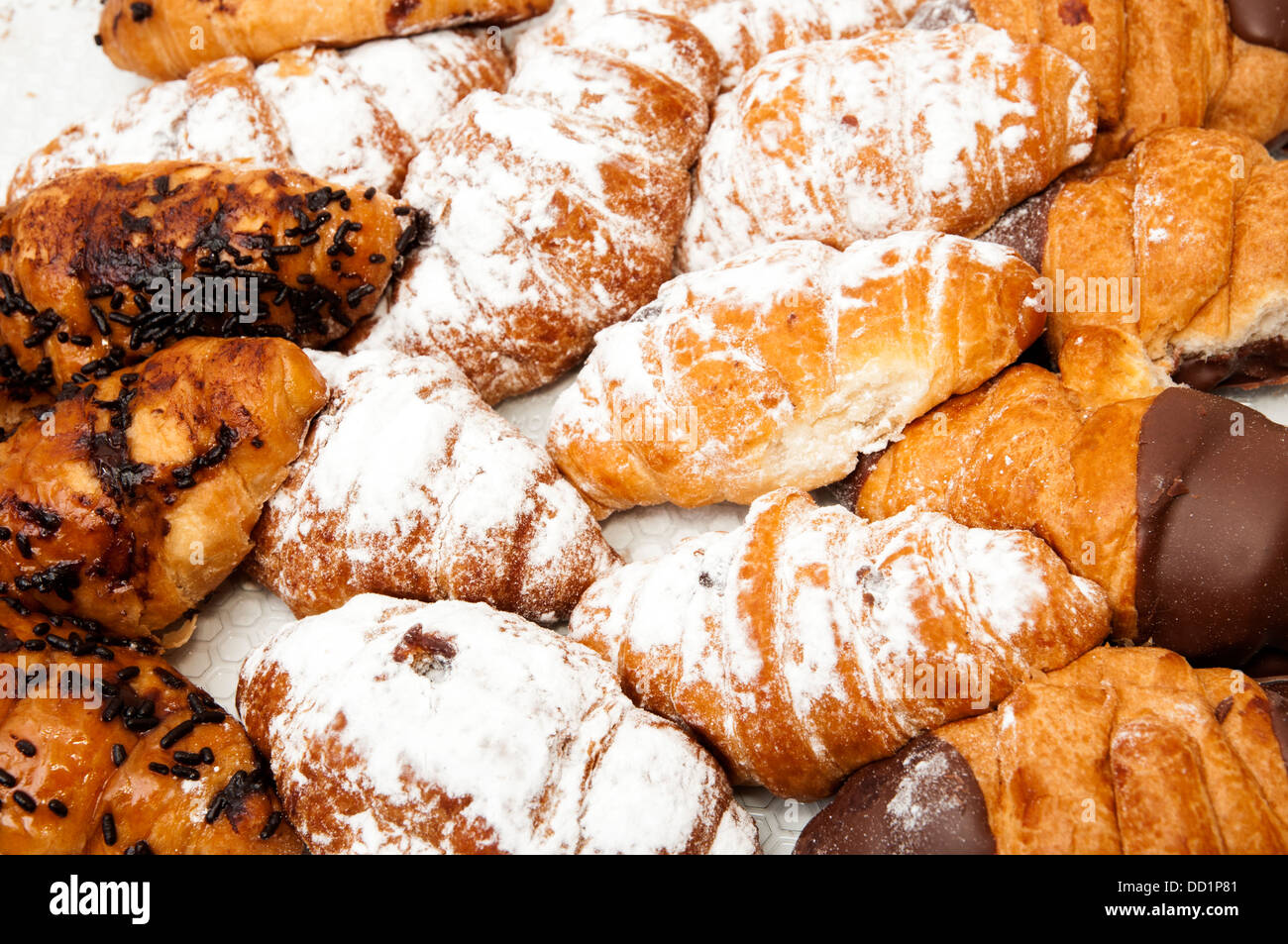assortment of very good chocolate croissants and delicious Stock Photo ...