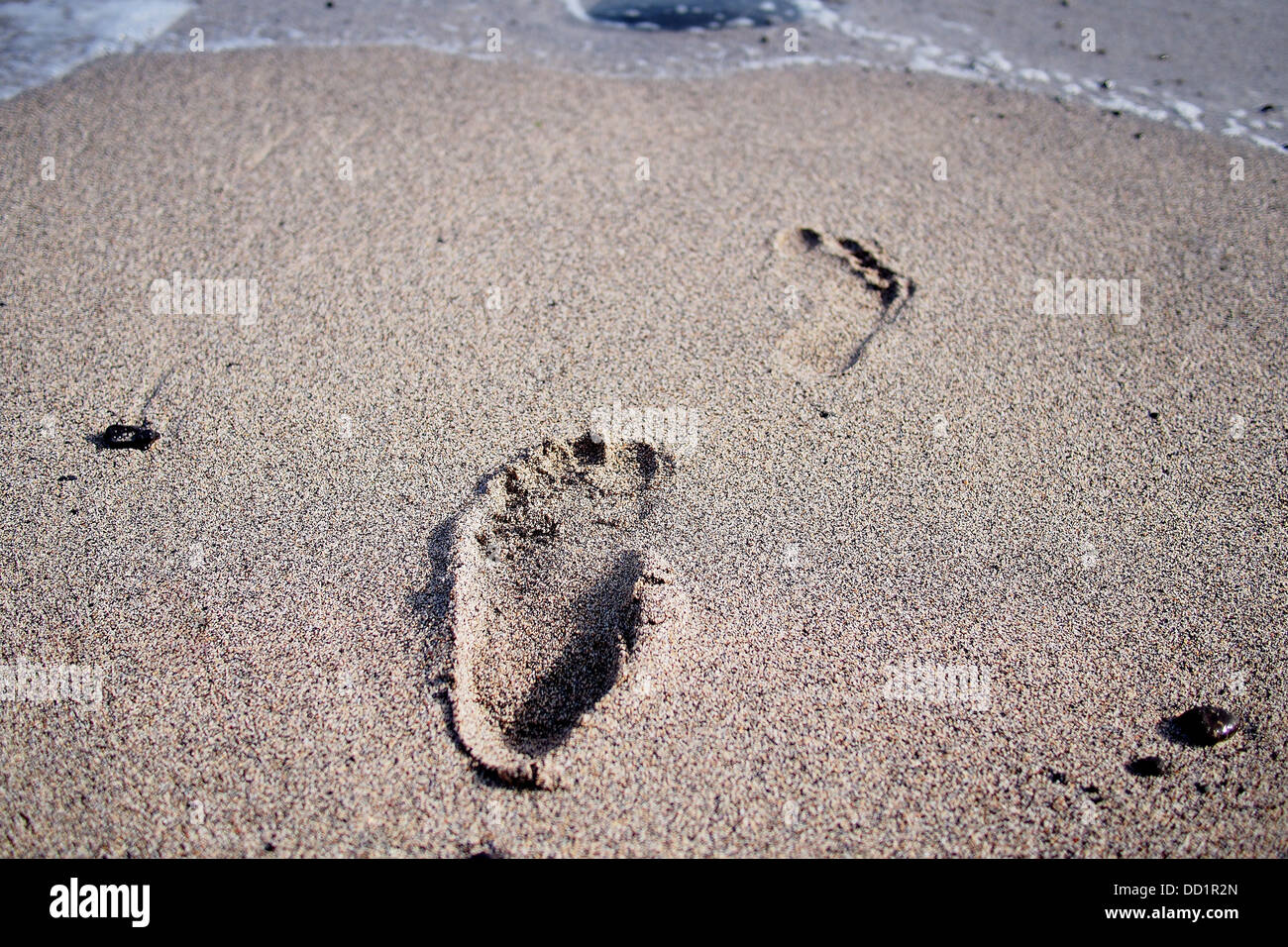 Footprints along the edge of sea Stock Photo - Alamy
