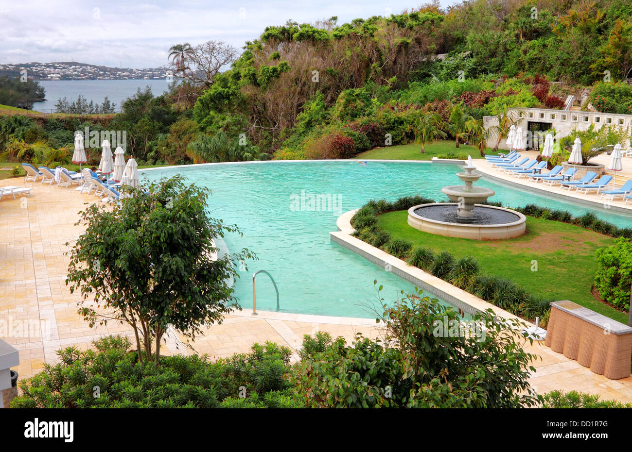 Seaside swimming pool in Mid Ocean Club, Tucker's Town, Bermuda. People ...