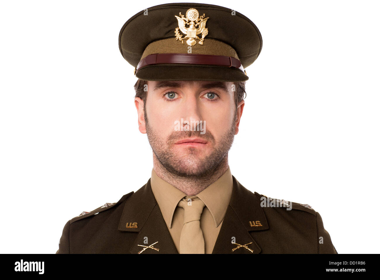 Smart proud USA army man isolated against white Stock Photo - Alamy
