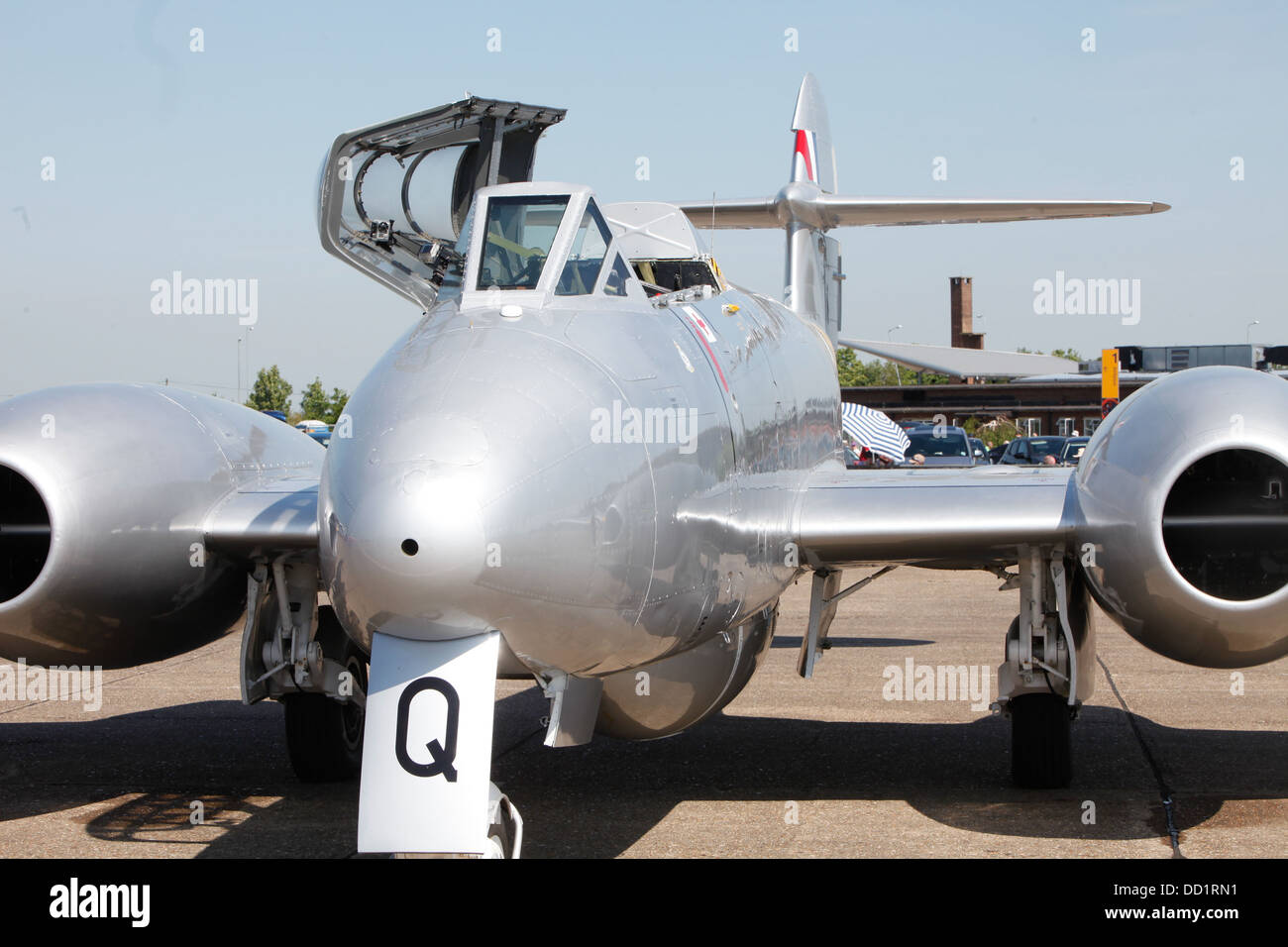 Cold war 1950's vintage ex-RAF Meteor jet fighter at Duxford Classic ...