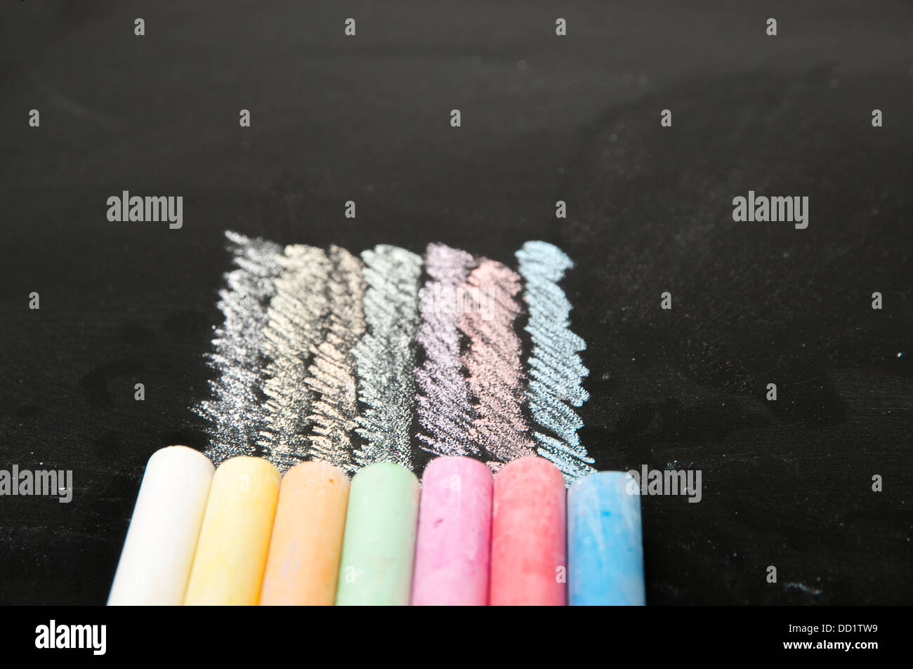 blackboard with chalk in various colors Stock Photo - Alamy