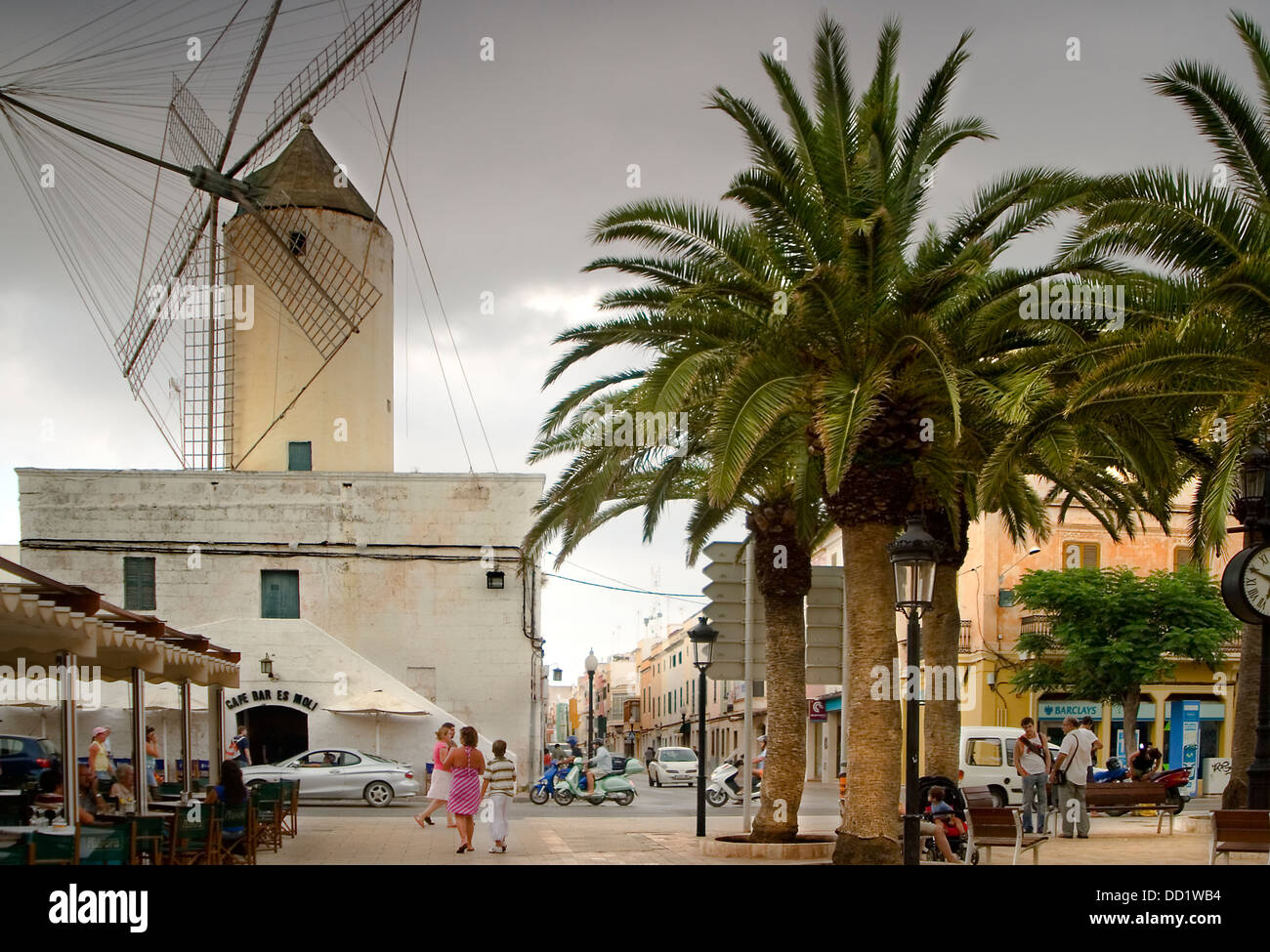 City view with a windmill Stock Photo - Alamy