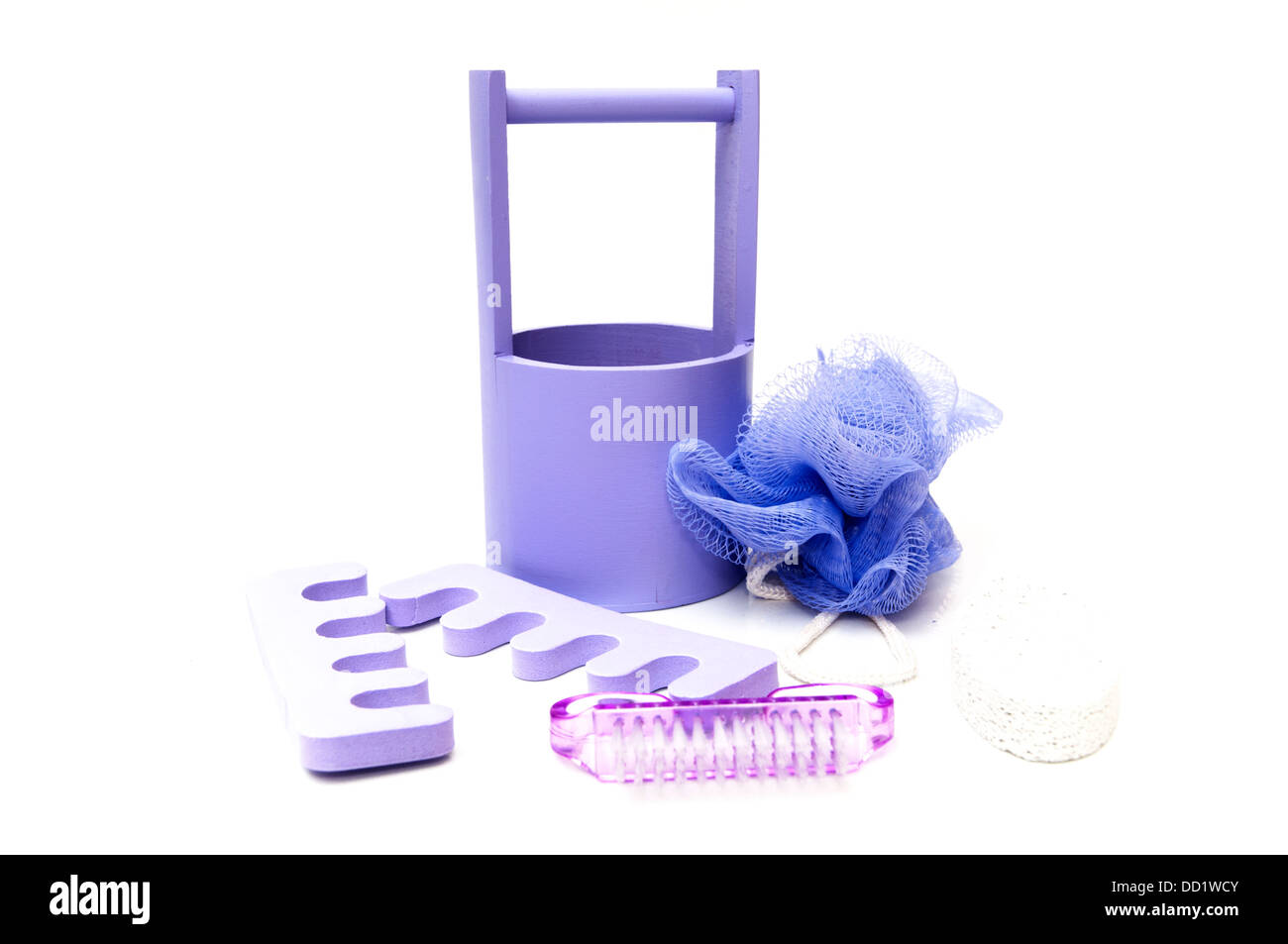 bucket bath accessories on a white background Stock Photo - Alamy