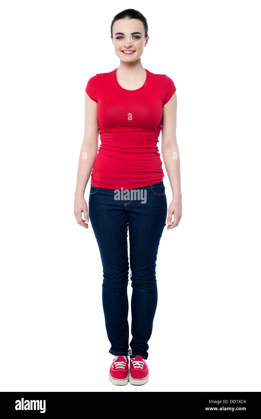 Young attractive female model in casuals. Isolated on white Stock Photo ...