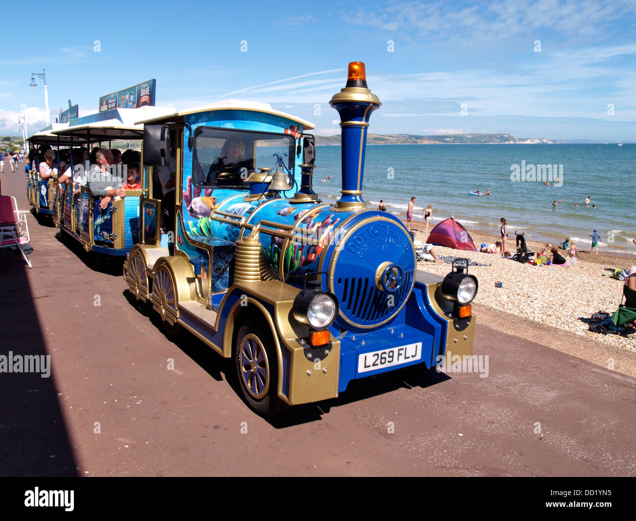 Land train along the seafront, Weymouth, Dorset, UK 2013 Stock Photo ...