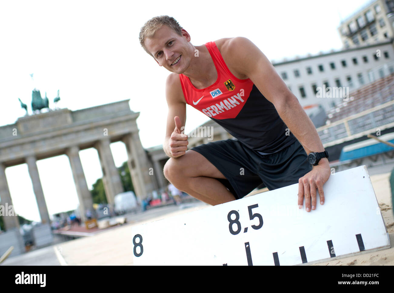 The German lonmg jumper Christian Reif poses at a long jump pit in ...