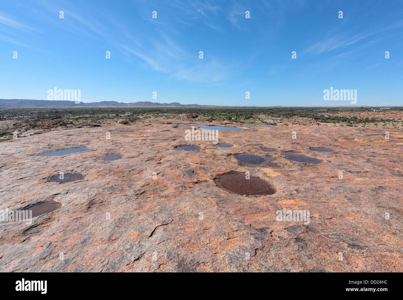 Pools of water on a rock outcrop known as Moon Rock in the Augrabies ...