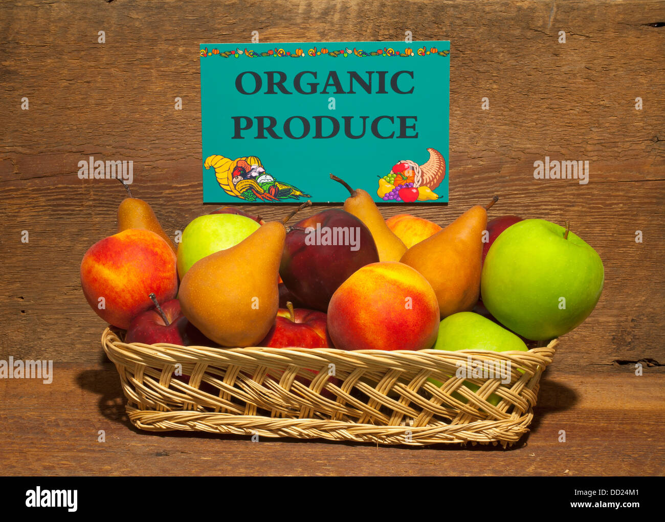 Various Fruit In A Basket With An Organic Sign; Waterloo, Quebec ...