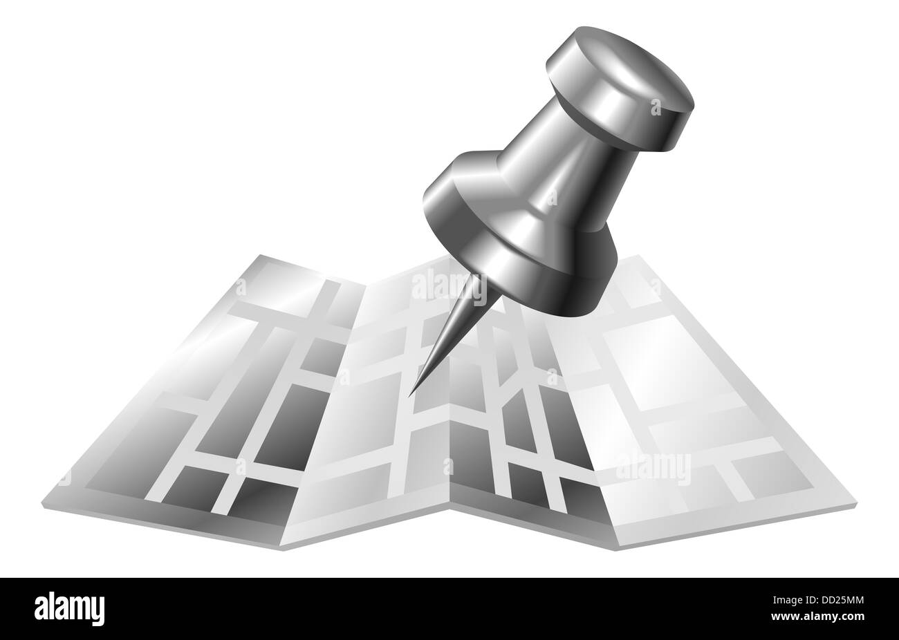Illustration of shiny metal steel map and pin icon Stock Photo - Alamy