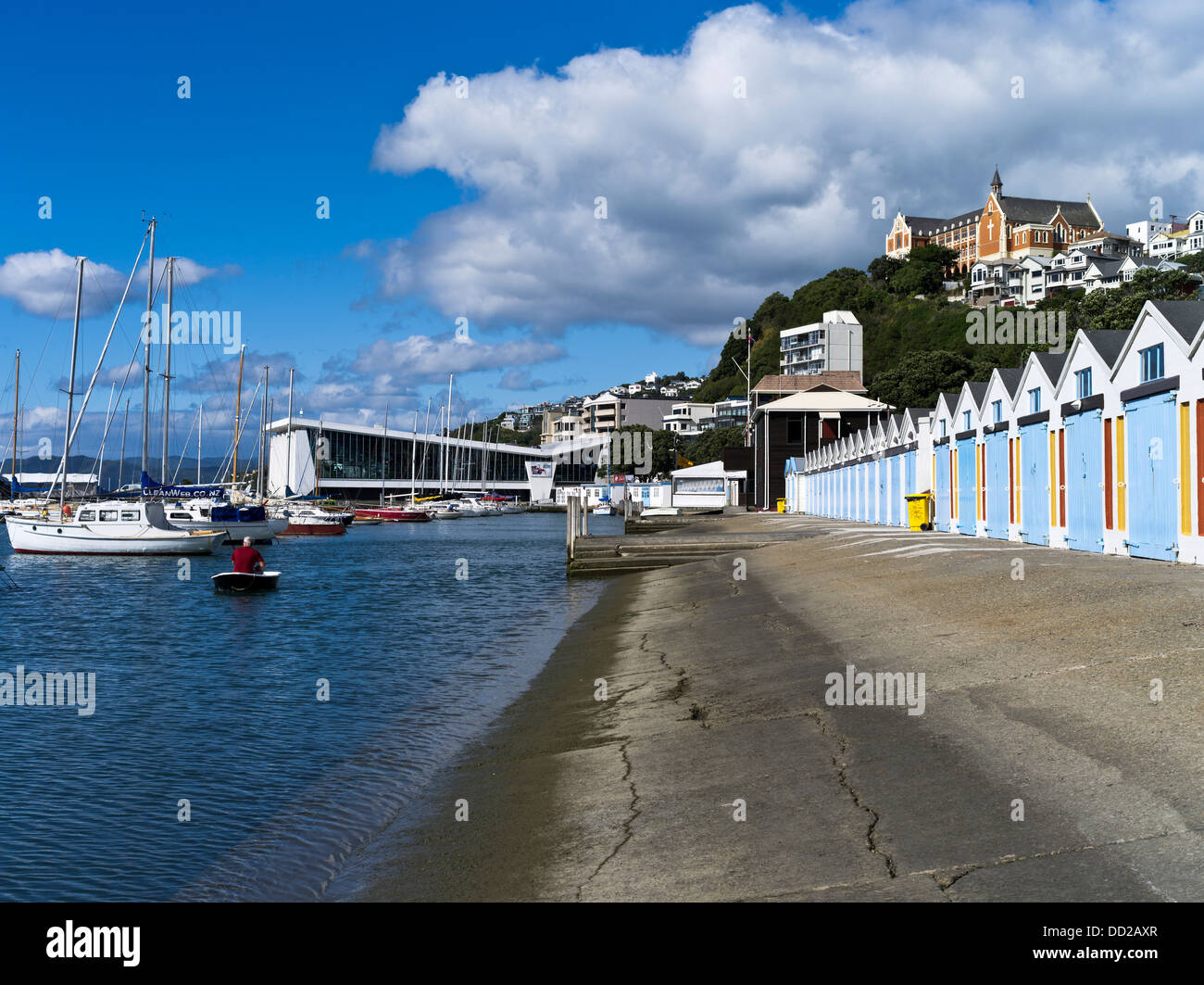dh Lambton Harbour WELLINGTON NEW ZEALAND Man rowing boat Clyde Quay ...