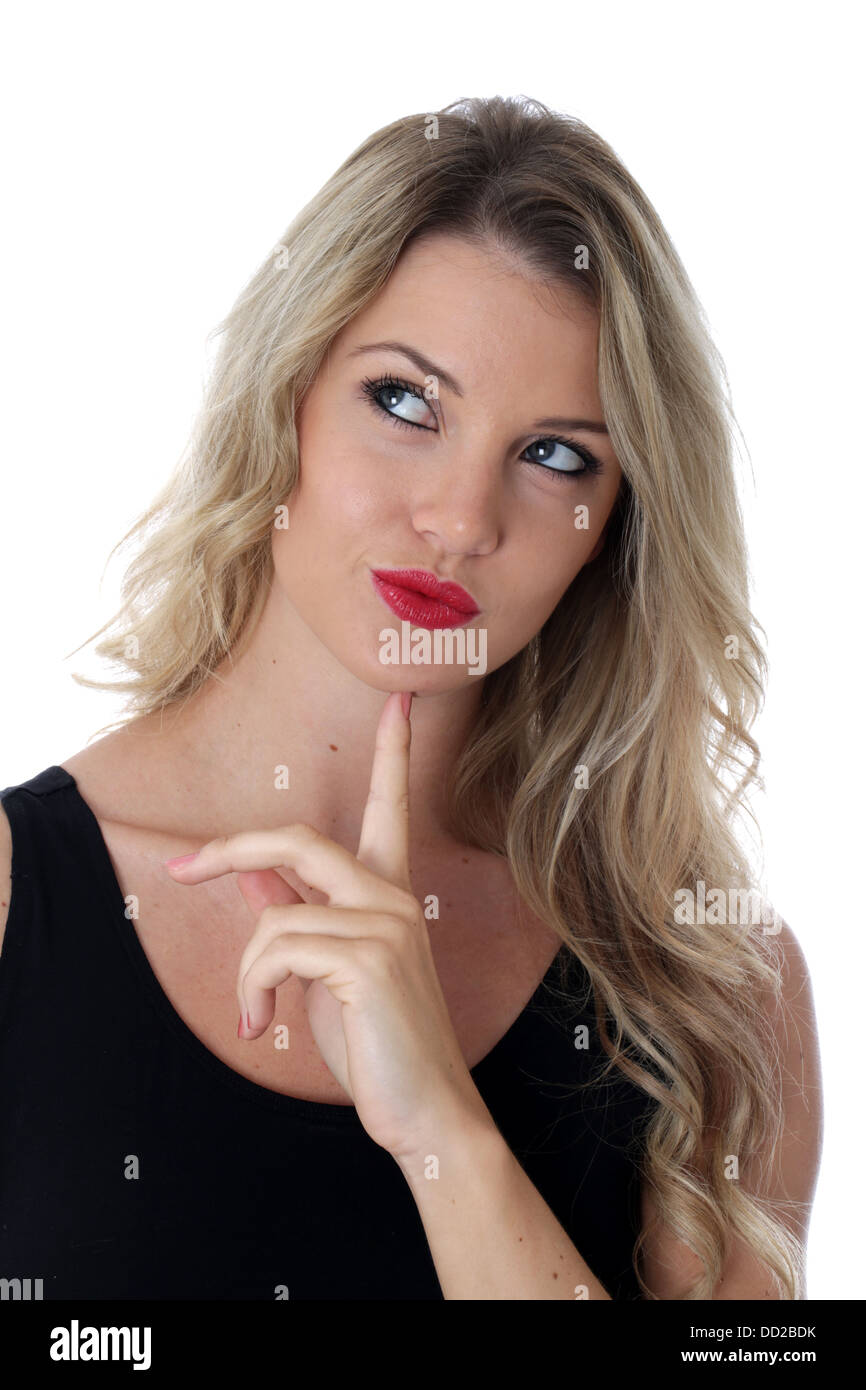 Coy blonde woman hi-res stock photography and images - Alamy
