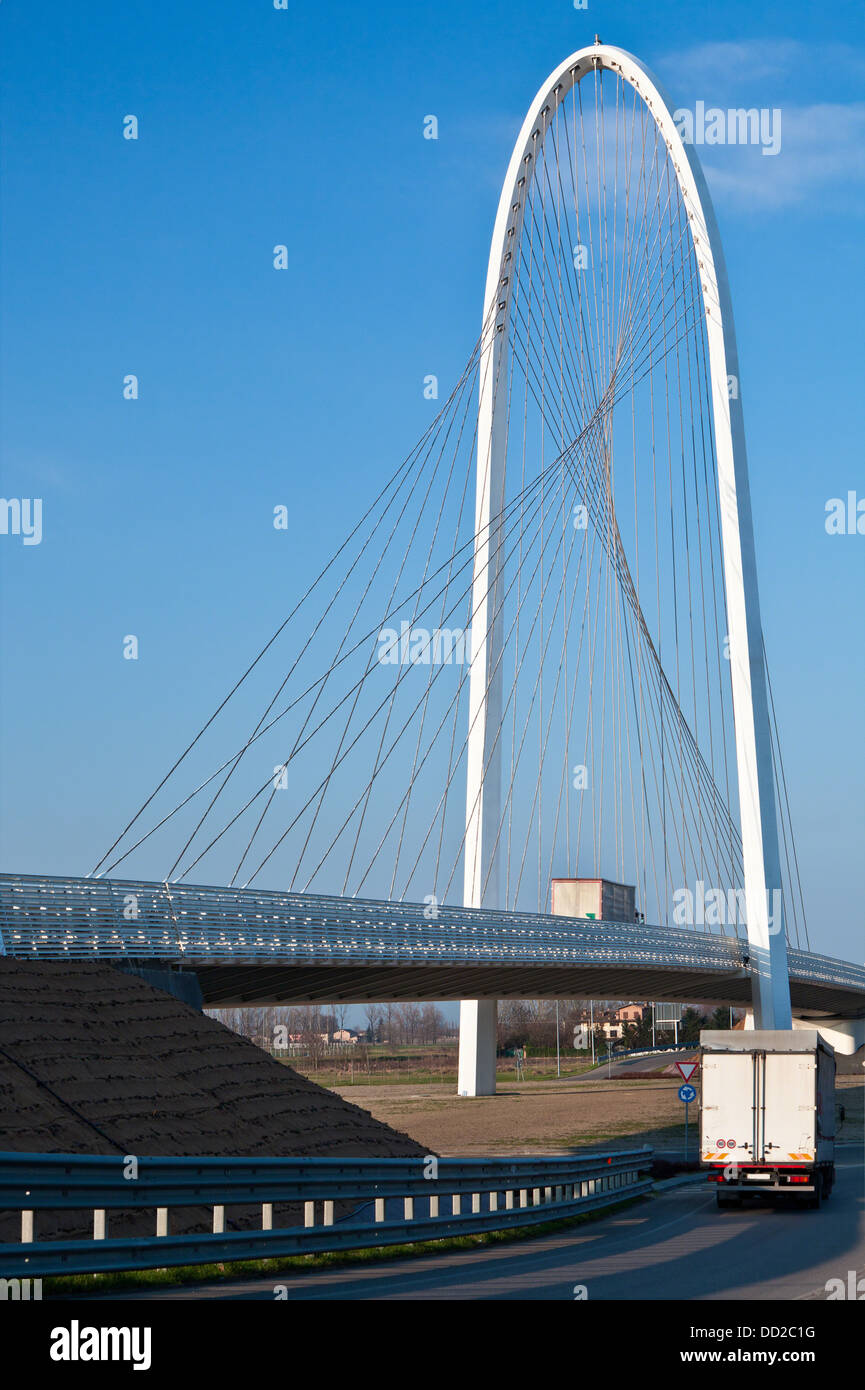 Reggio Emilia bridge by Calatrava, showing curved hoop design and ...