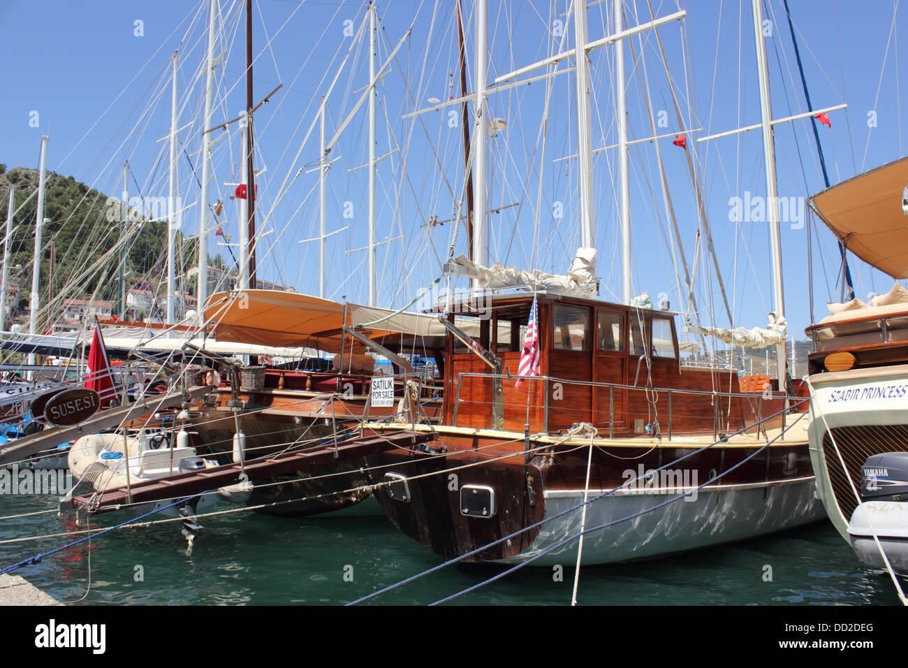 Yachts and boats moored in the port of Fethiye in Turkey Stock Photo ...