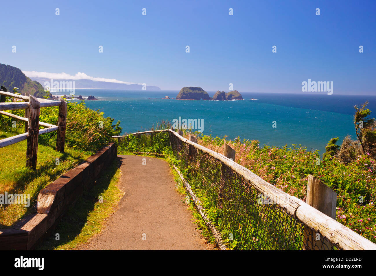 A Path To The Ocean And Rock Formations At Cape Meares; Oregon, United ...