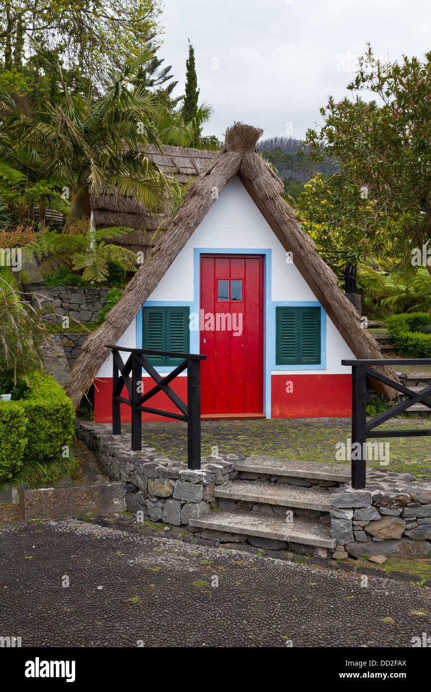 Cottage with thatched roof, tropical garden, Monte Palace, Funchal ...