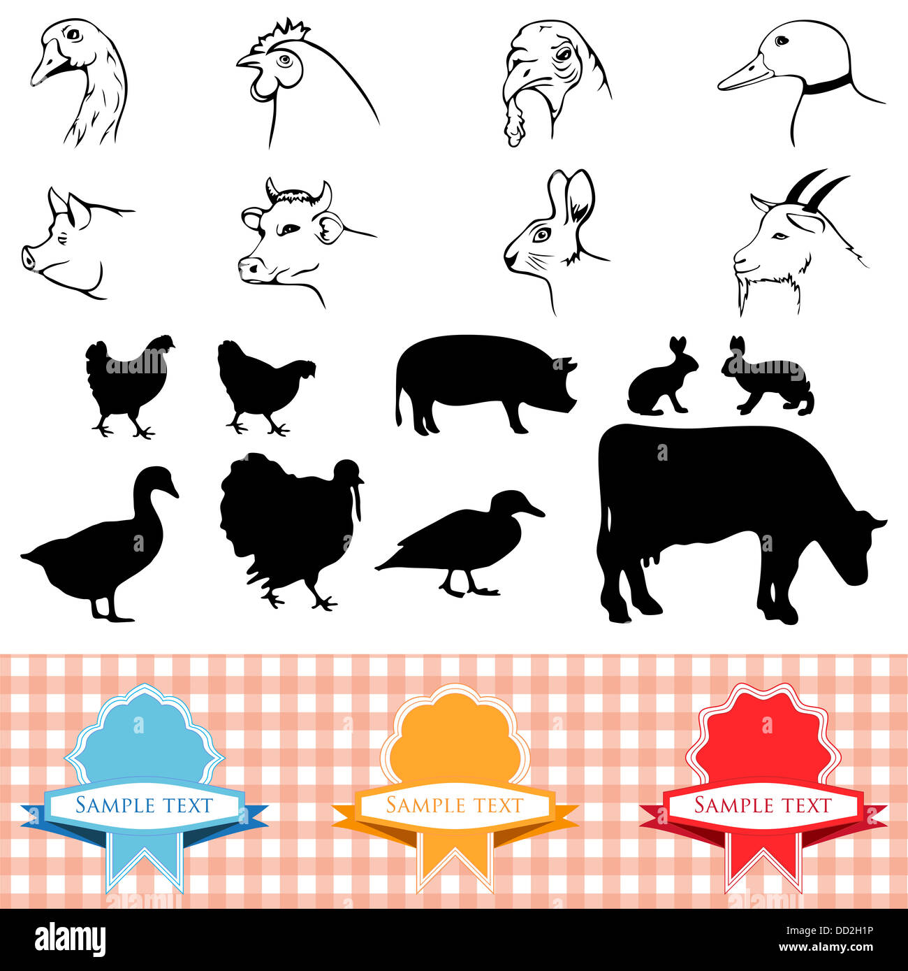 farm animals, frame, labels food illustration, packaging Stock Photo ...