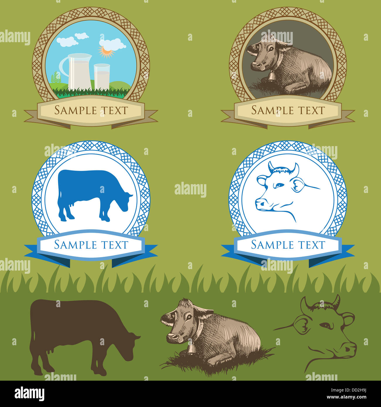 cow vintage labels set, farm animal Stock Photo - Alamy