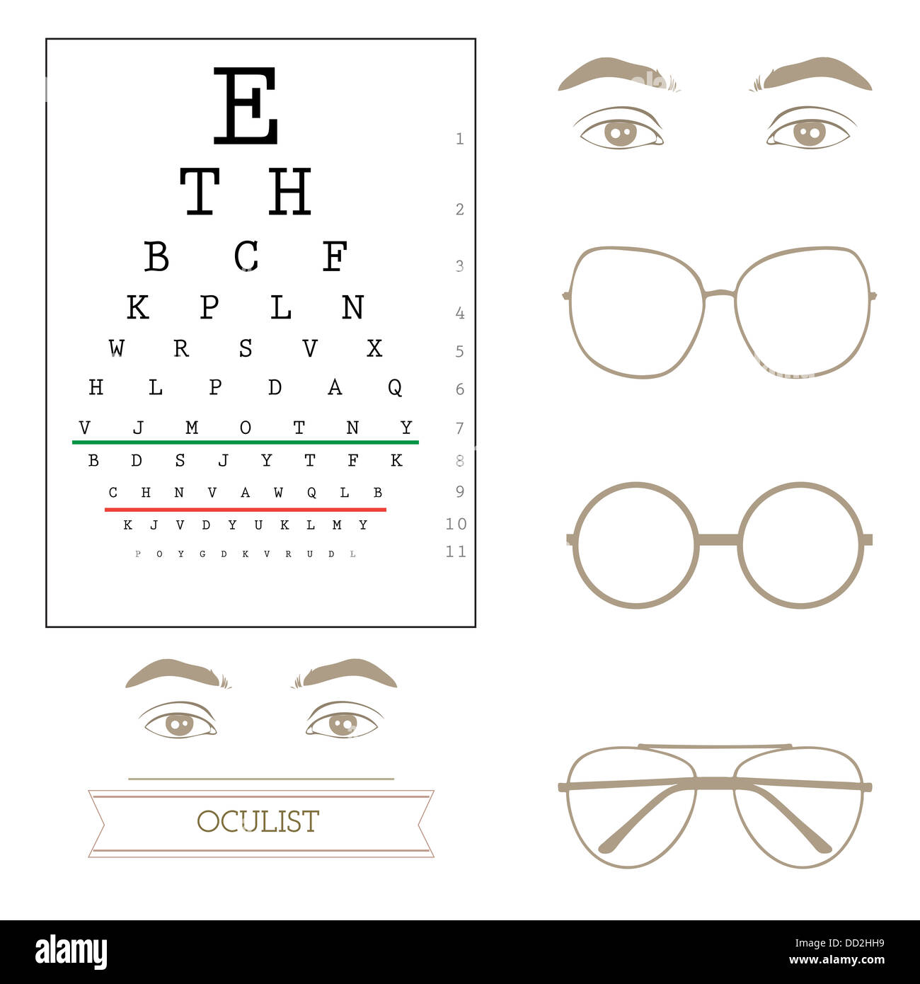Eyesight test chart, eyeglasses Stock Photo - Alamy