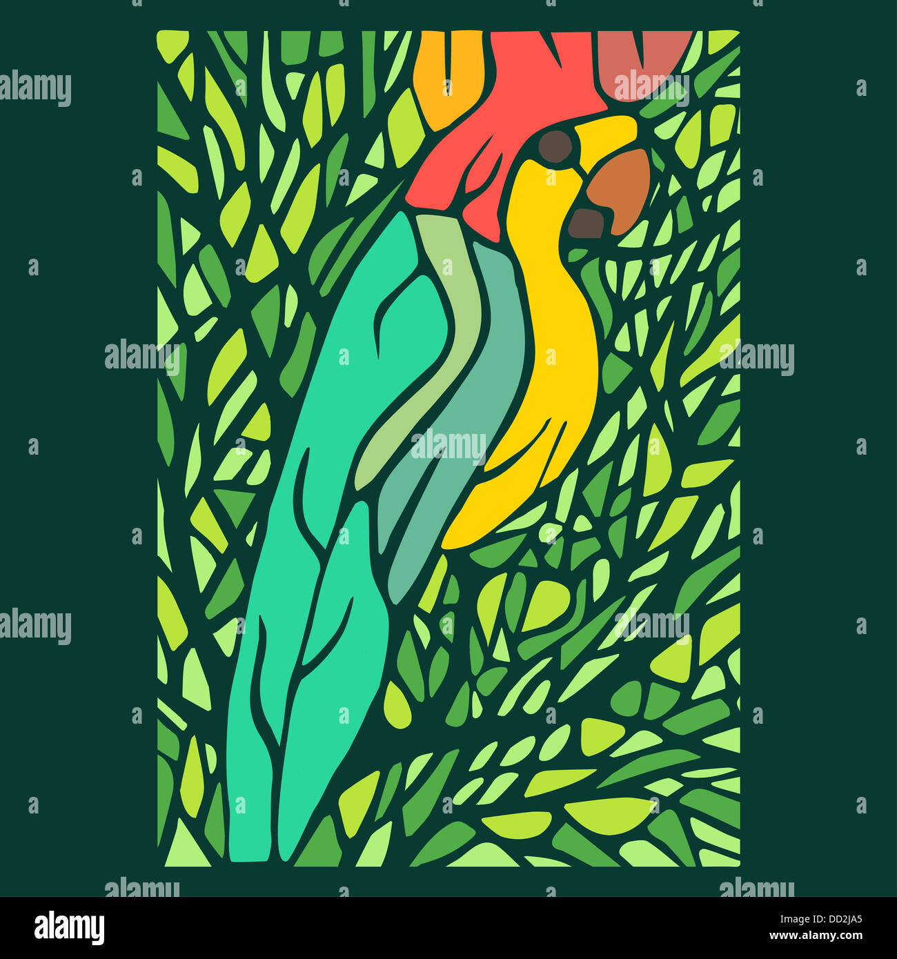 Stained glass window, parrot in the tropics Stock Photo - Alamy