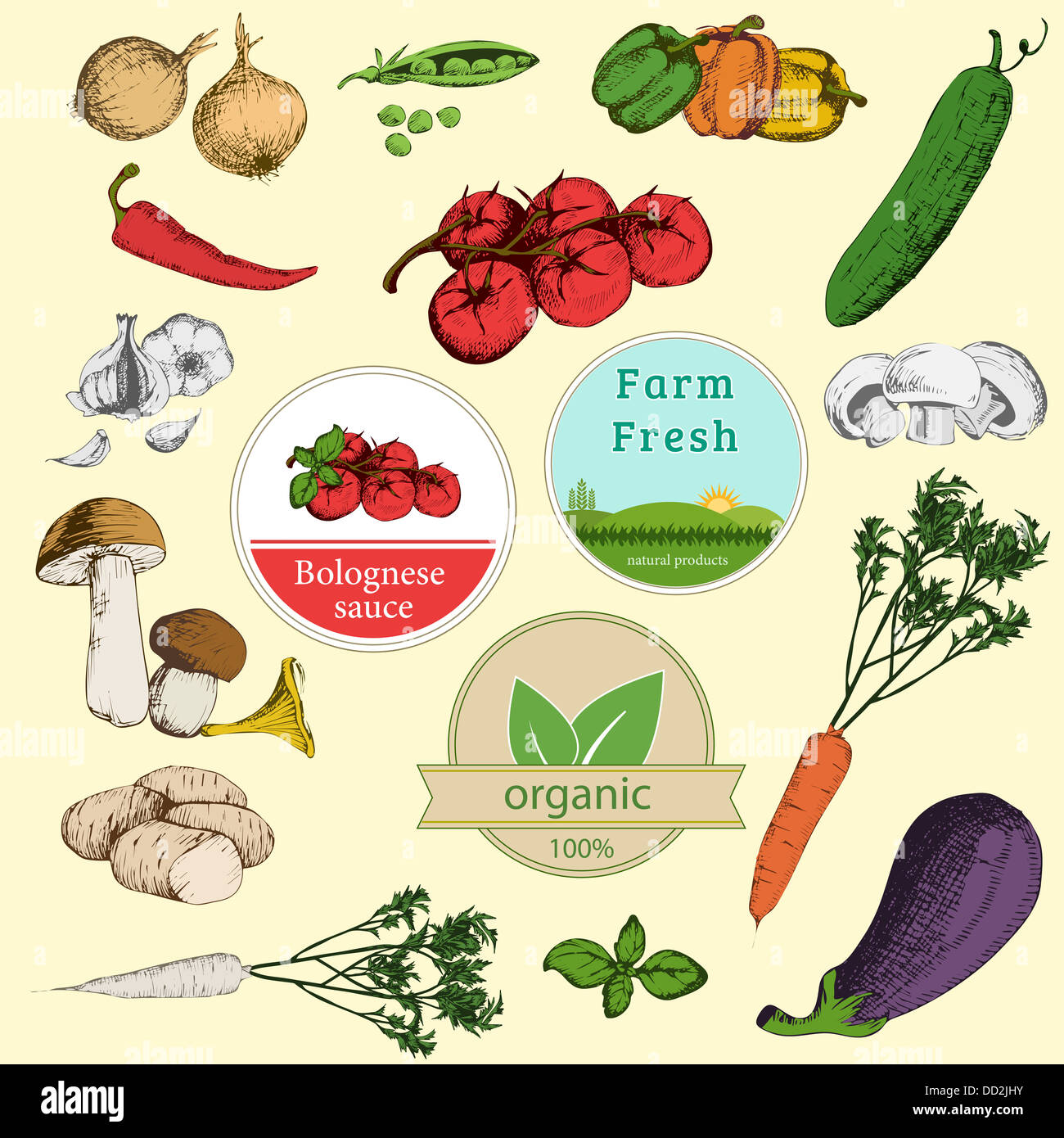 Collection of vegetables and labels Stock Photo - Alamy