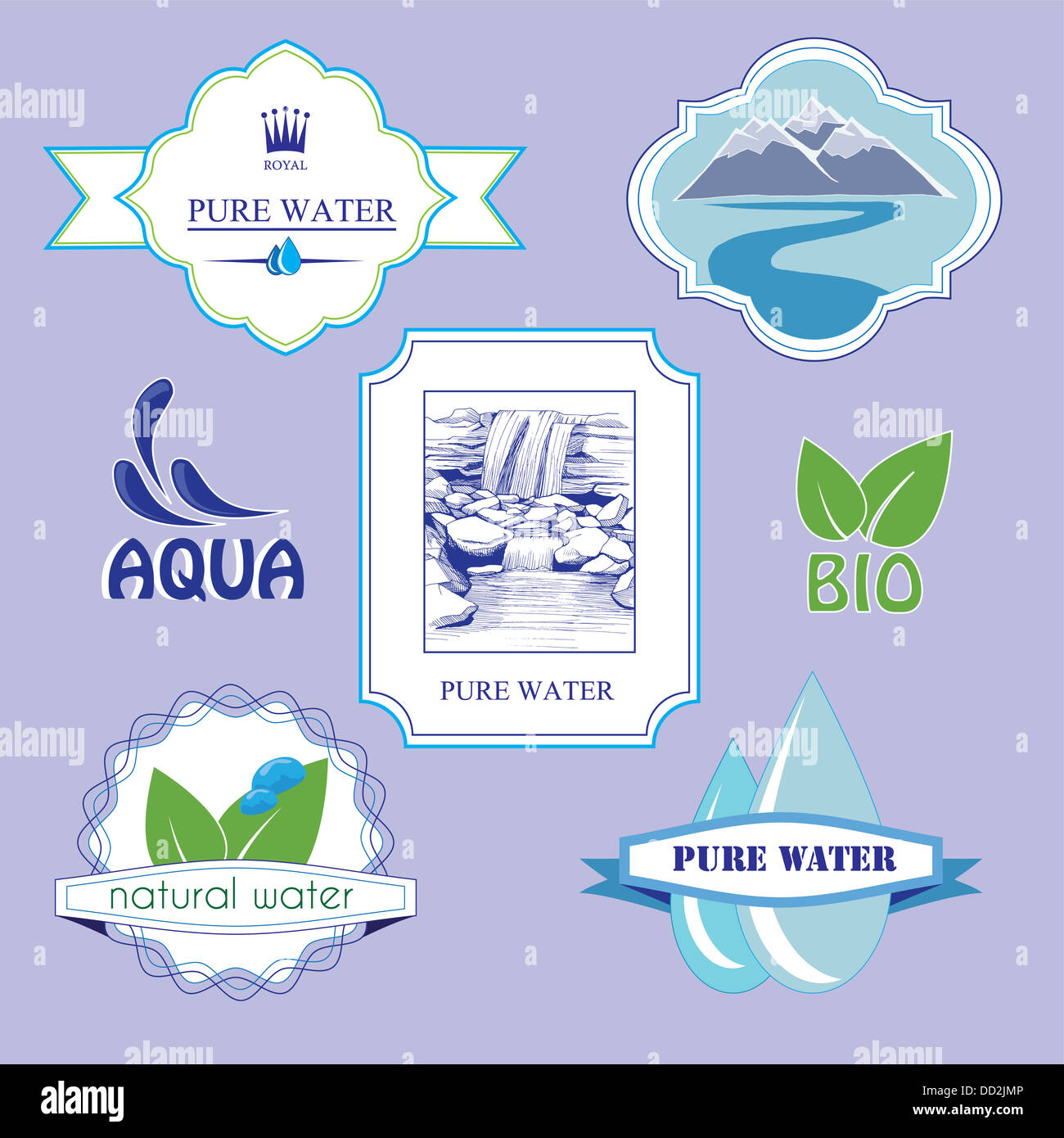 water sticker, labels, badge or logo elements Stock Photo - Alamy