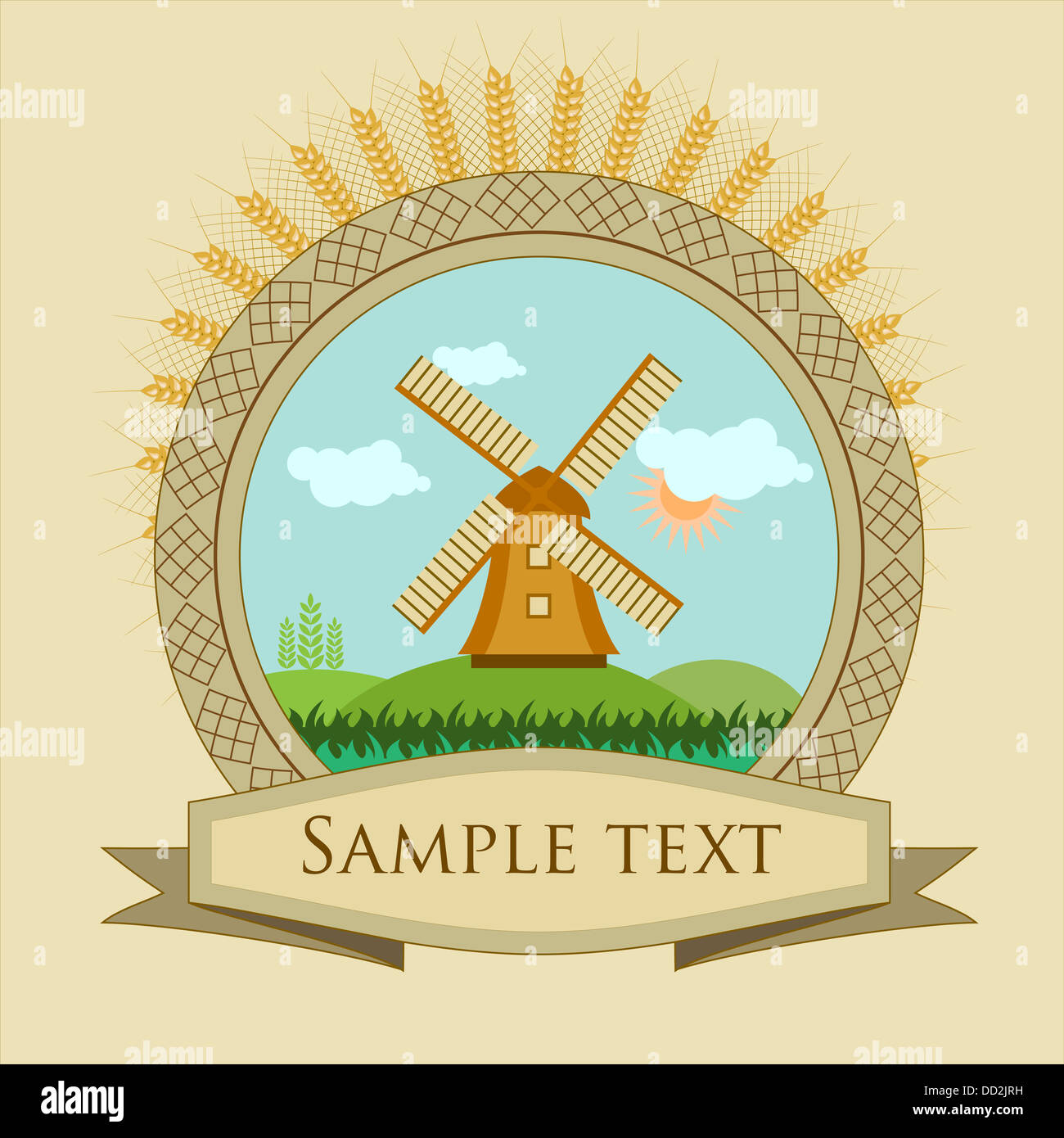 vintage label, windmill and grain illustration Stock Photo - Alamy