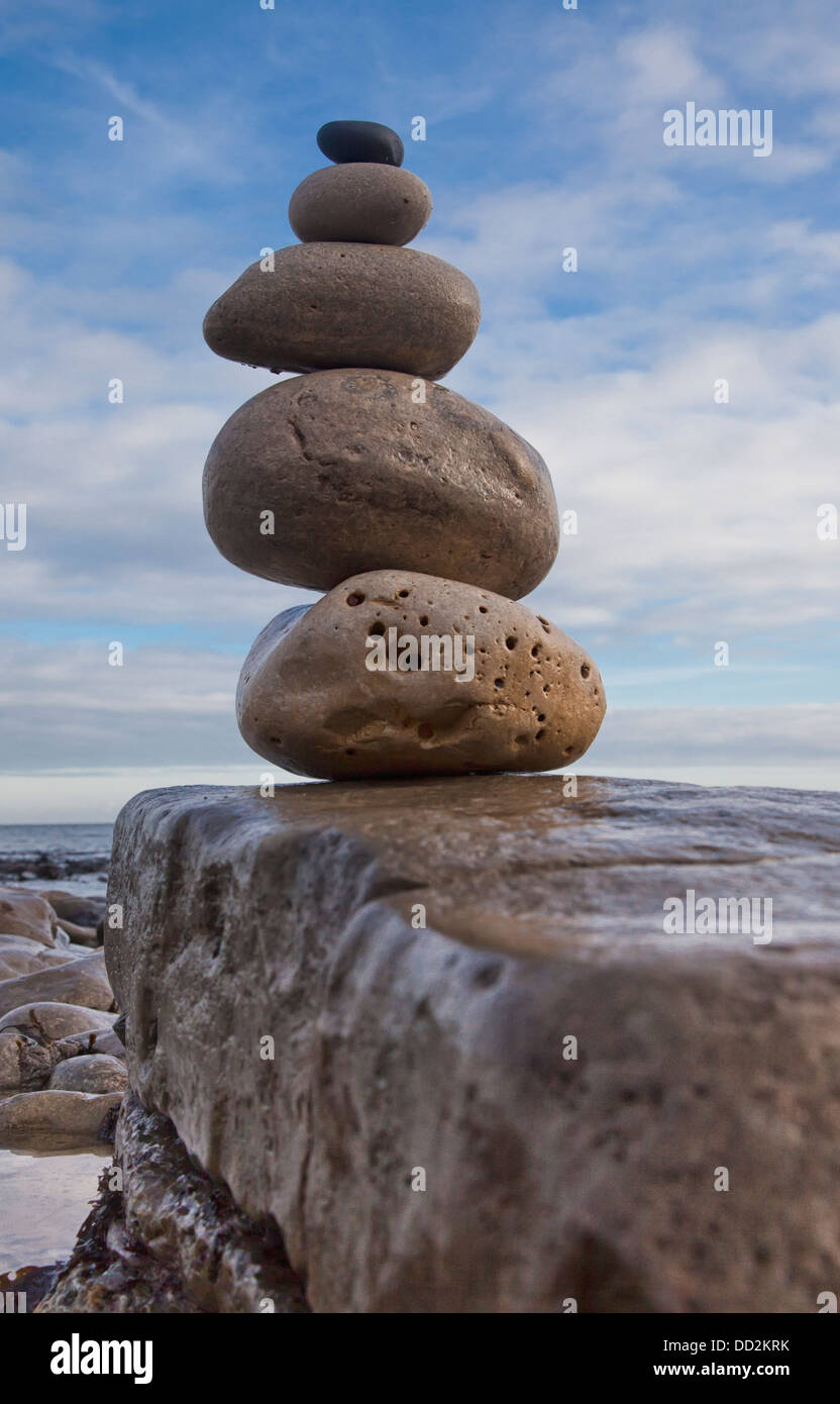 Rocks Balancing In A Pile From Largest To Smallest On A Boulder Along ...
