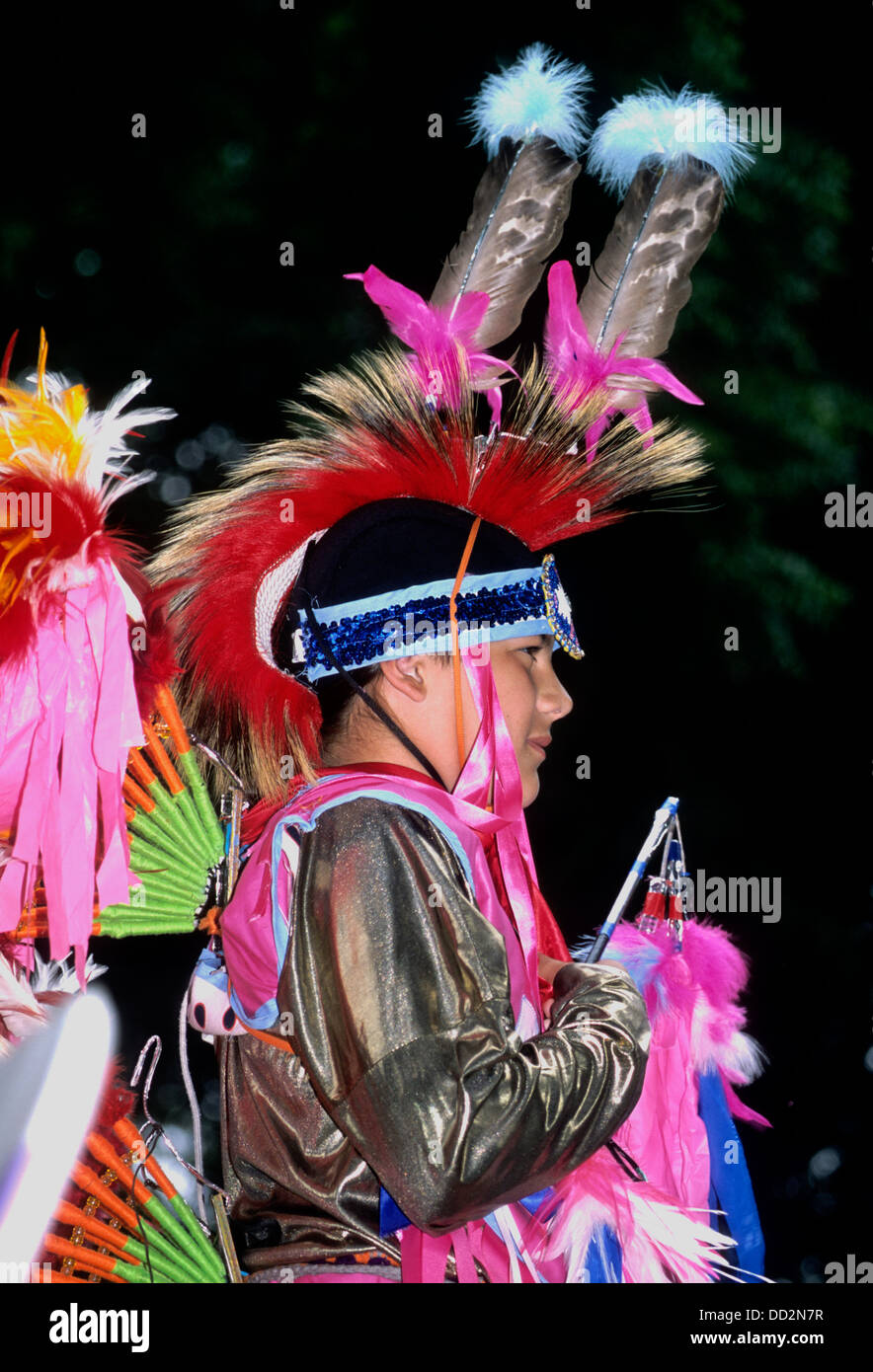 Nez Perce Indian in full dancing regalia at a powwow at the Nez Perce ...