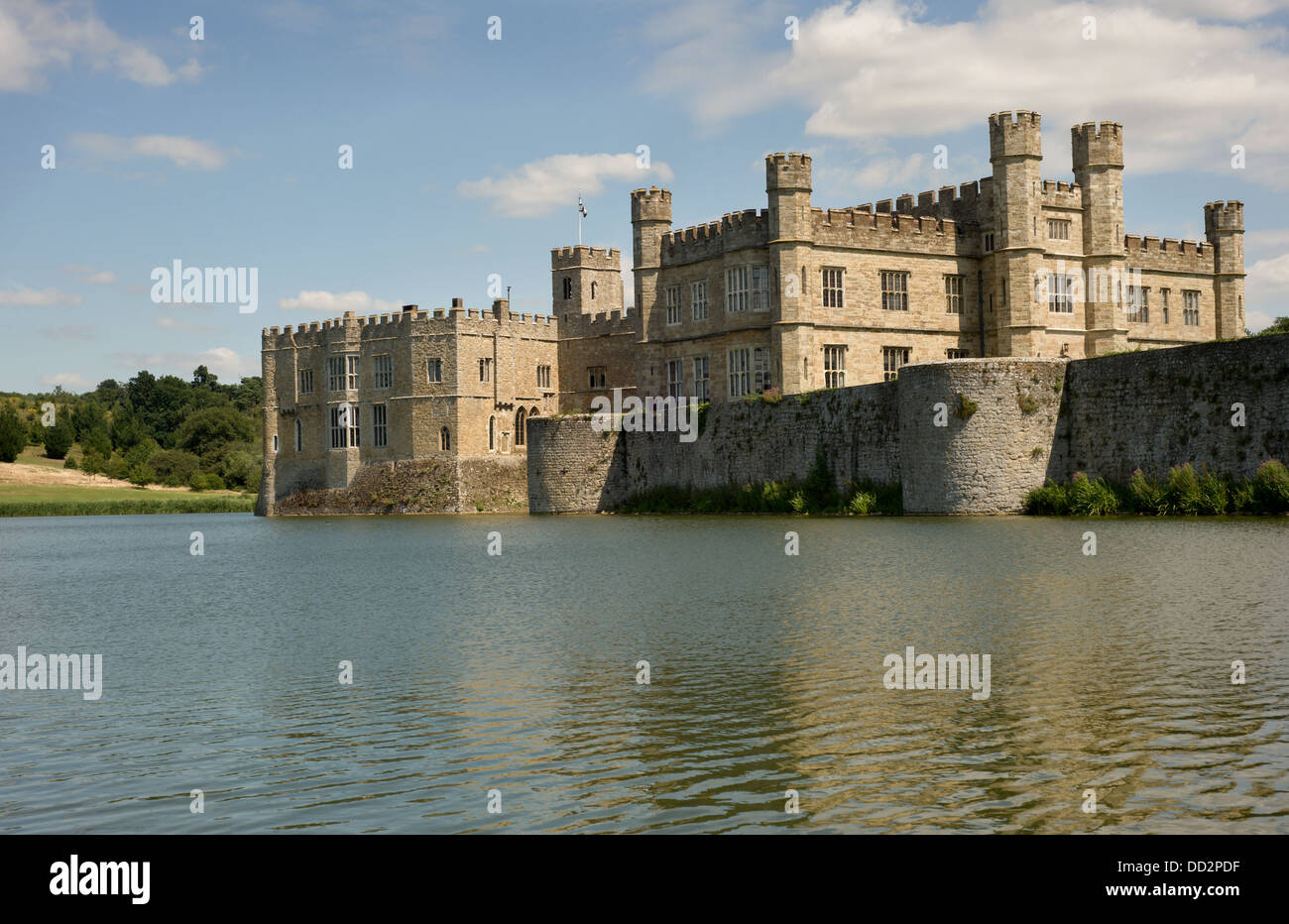 Picturesque view of Leeds Castle in Kent, England with blue sky and ...
