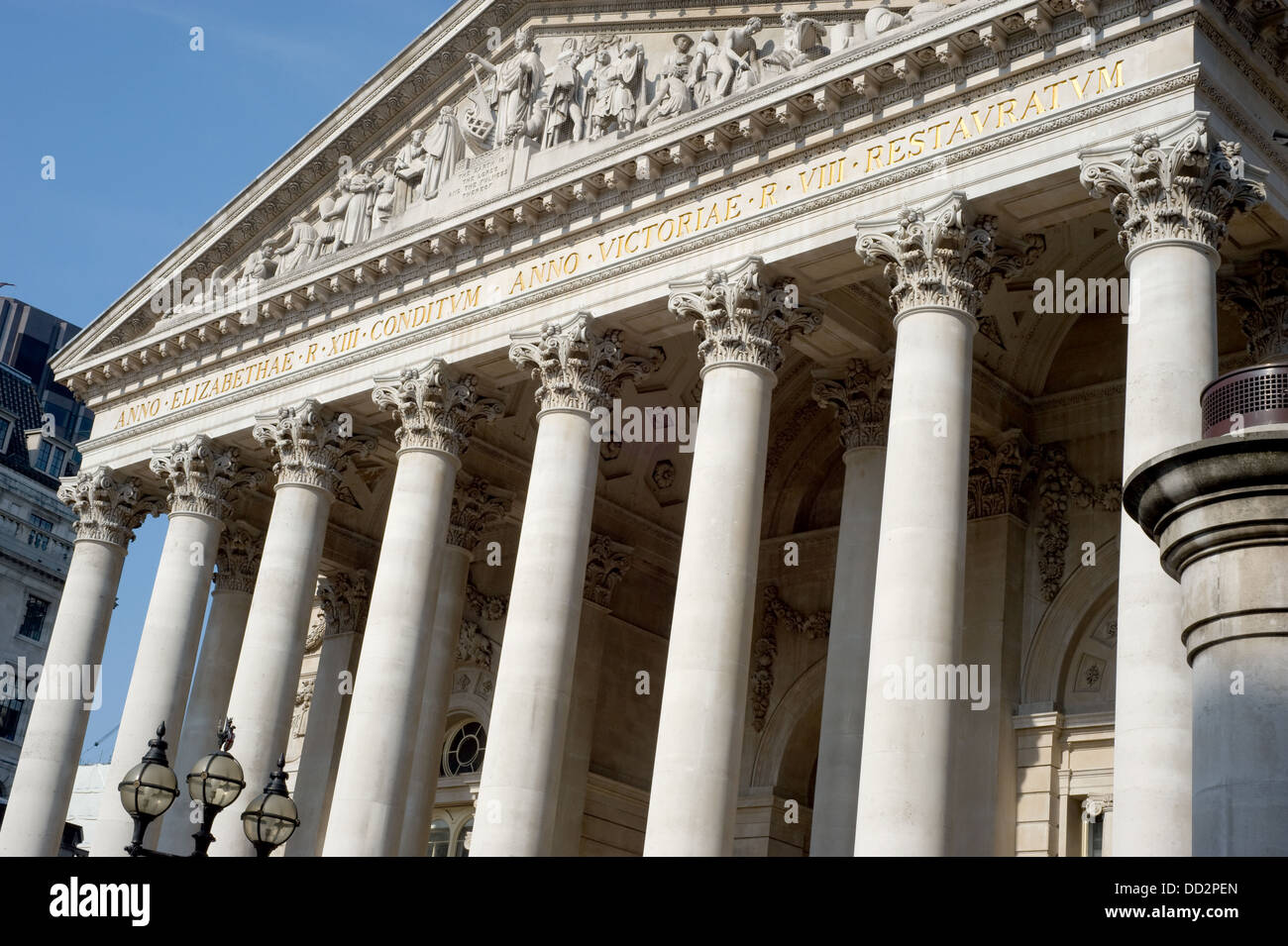 The front of an old bank building in London, England with Creek style ...