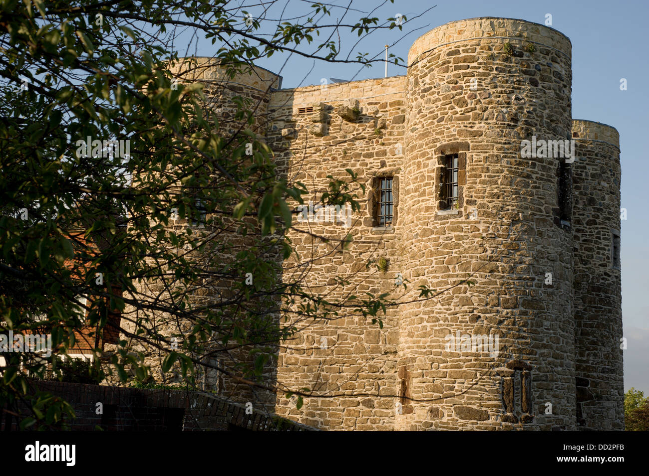 An old stone castle structure in the city of Rye in East Sussex ...
