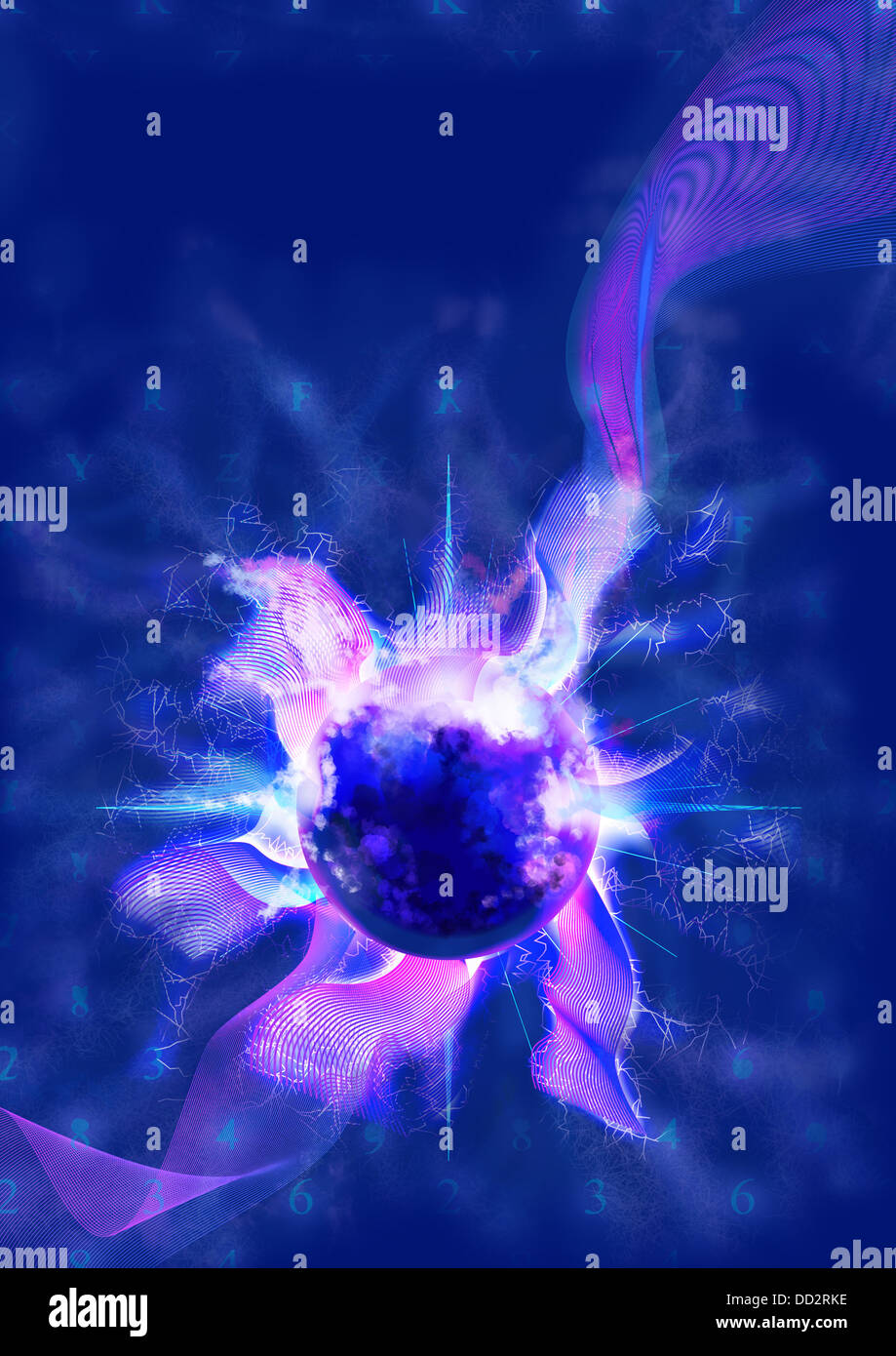 Abstract sphere with plasma and symbols Stock Photo - Alamy