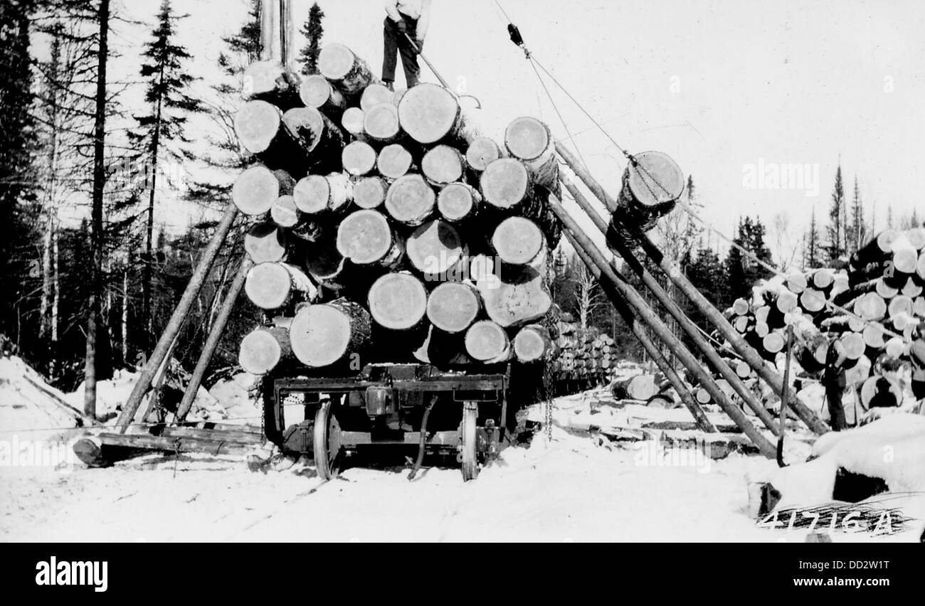 The image shows the process of loading government logs using a horse ...