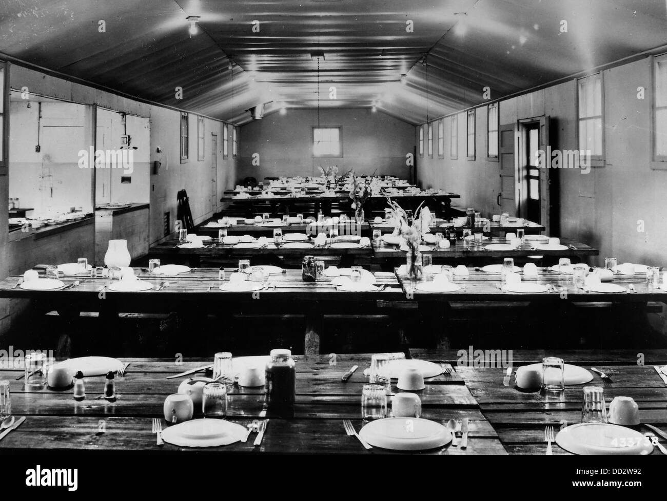 The mess hall at Camp Manikiwa is shown, where individuals gathered for ...