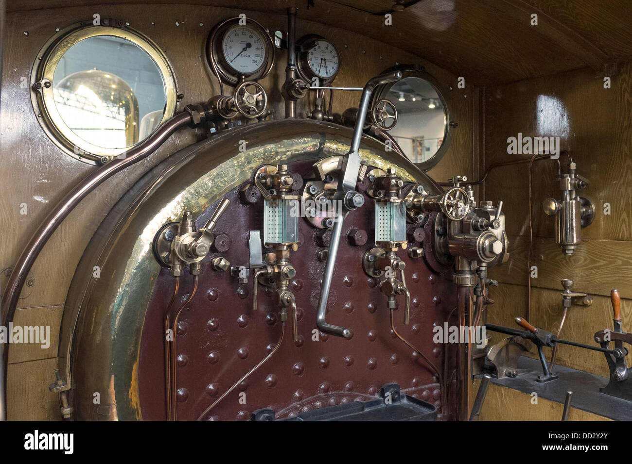 Inside the cab of an old steam engine York railway museum Stock Photo ...