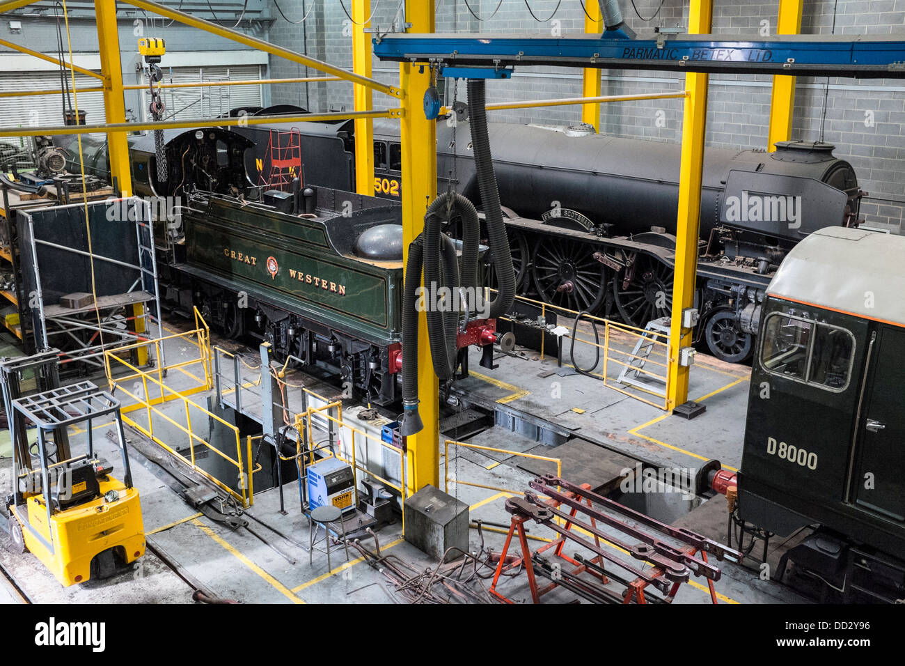 LNER A3 Pacific Flying Scotsman and a GWR steam engine in the workshop ...