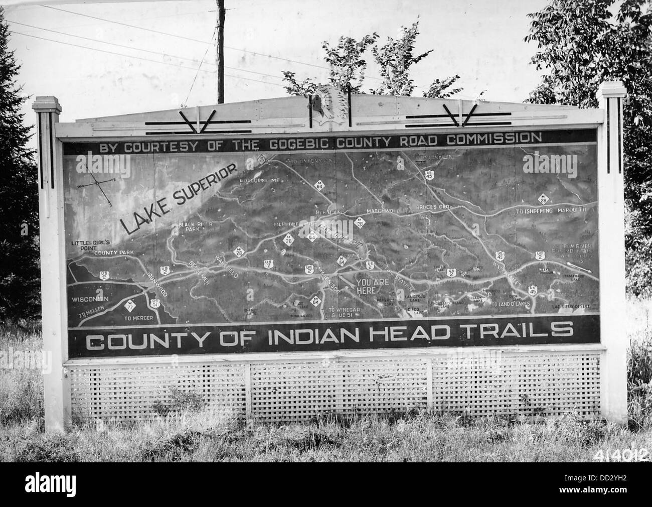 A sign map depicting the western portion of the Upper Peninsula of ...