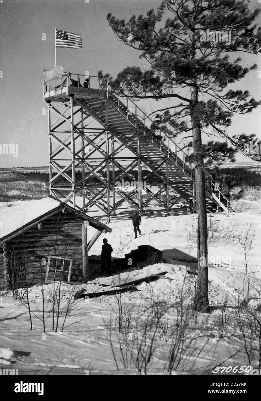 A ski jump tower is shown, designed for competitive ski jumping events ...