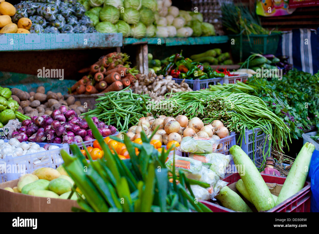 Fresh Fruit And Vegetables On Market Stall Healthy Diet Hi Res Stock