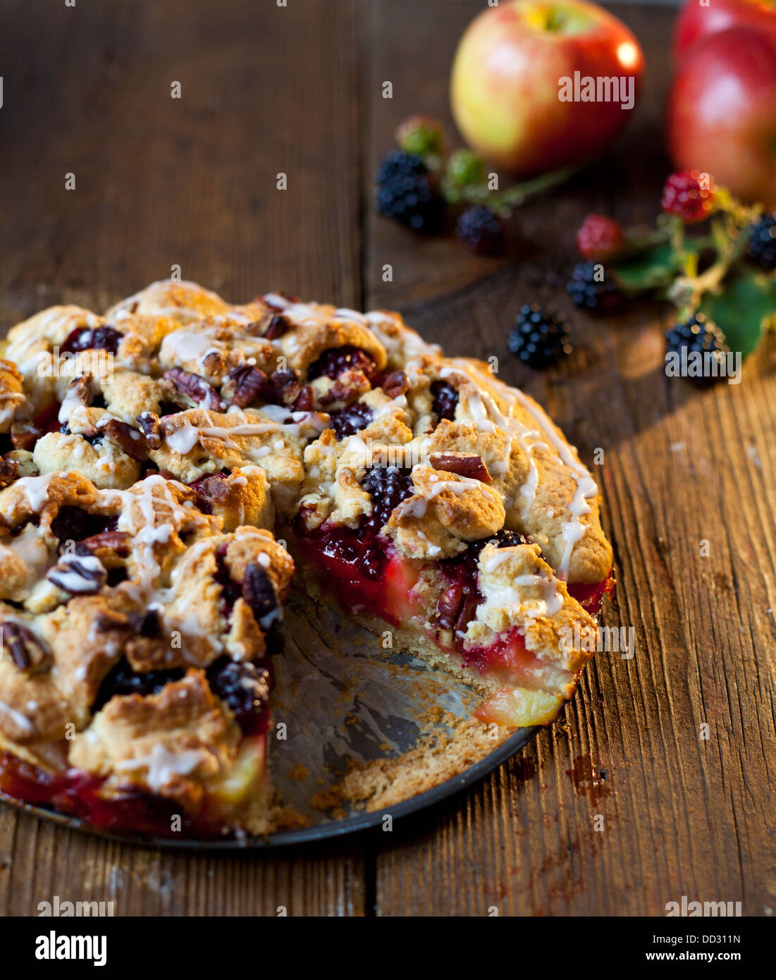 Apple and blackberry cake Stock Photo - Alamy