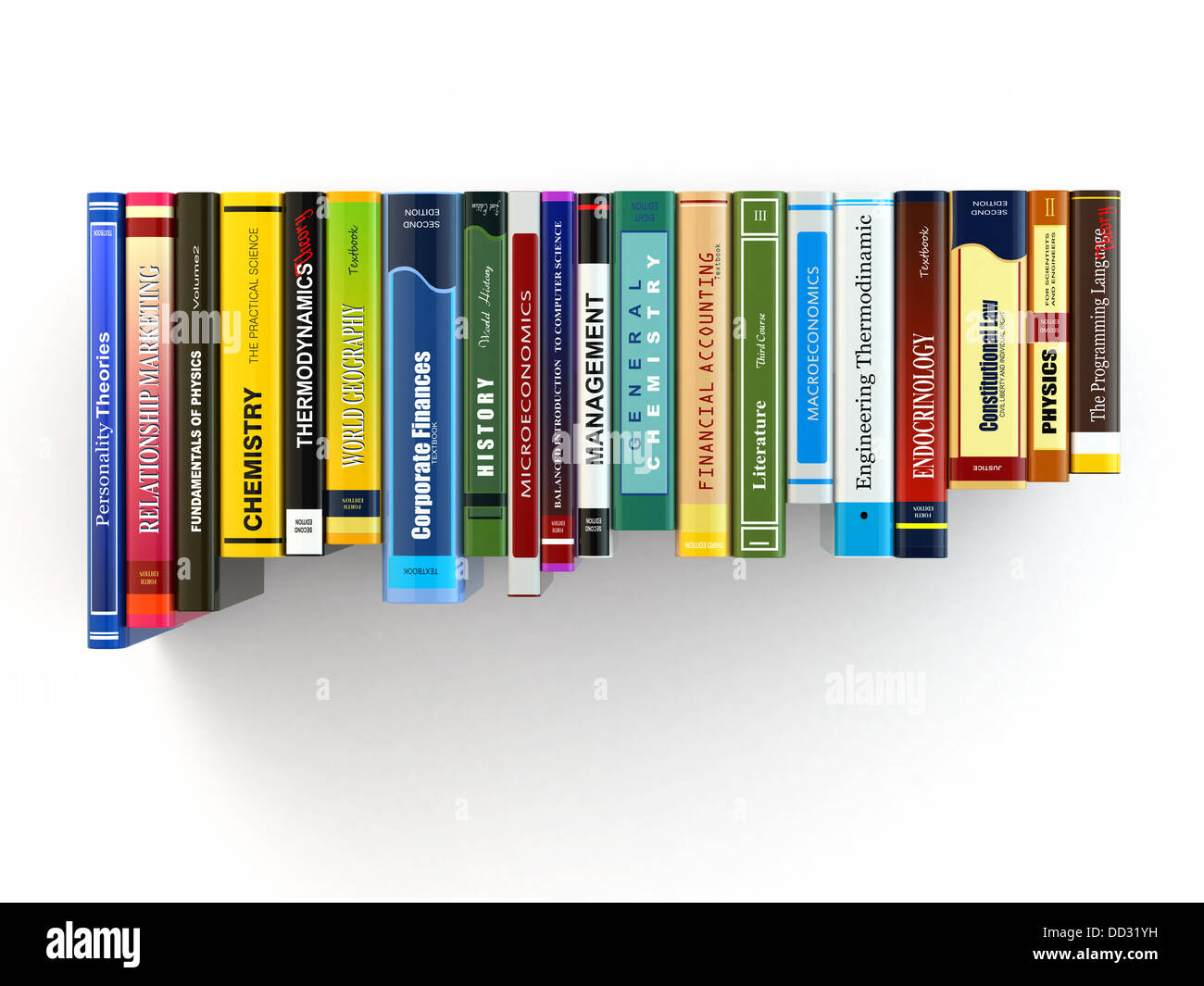 Concept of learning. Books on the shelf. 3d Stock Photo - Alamy