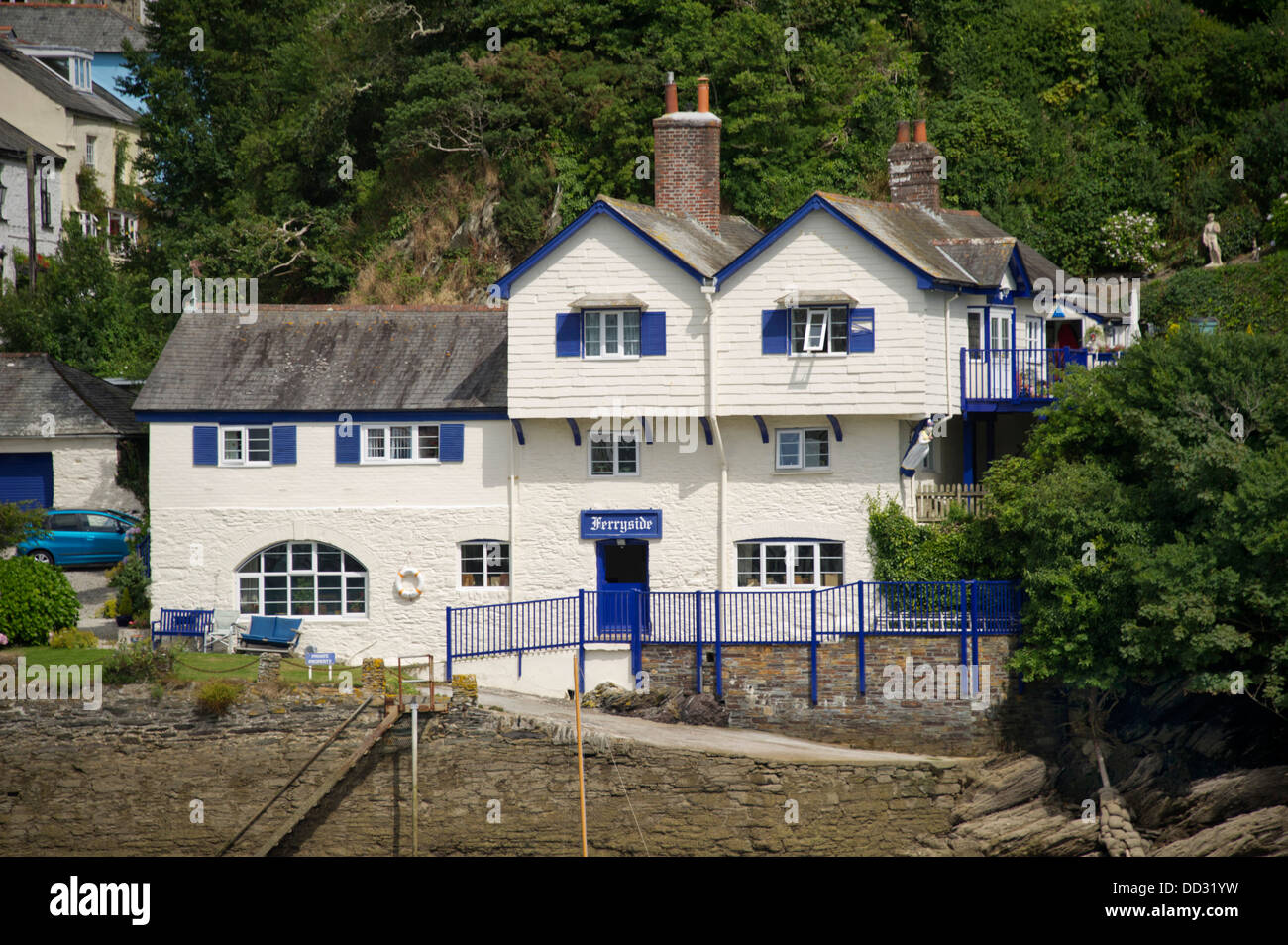 Fowey harbour, Cornwall, showing Ferryside (white house with blue ...