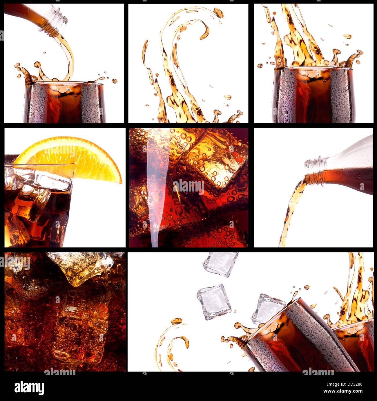 Fresh cola background with splash and ice Stock Photo - Alamy