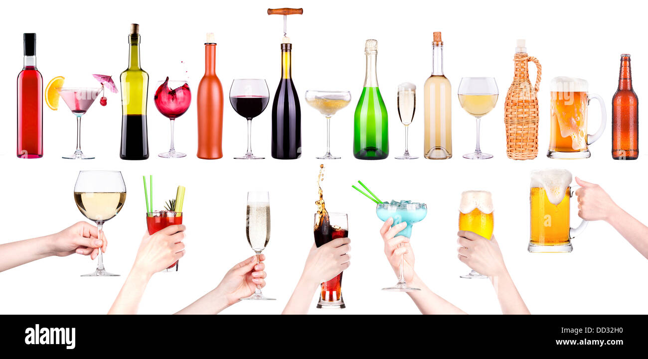 alcohol drinks set making toast isolated on a white background Stock ...