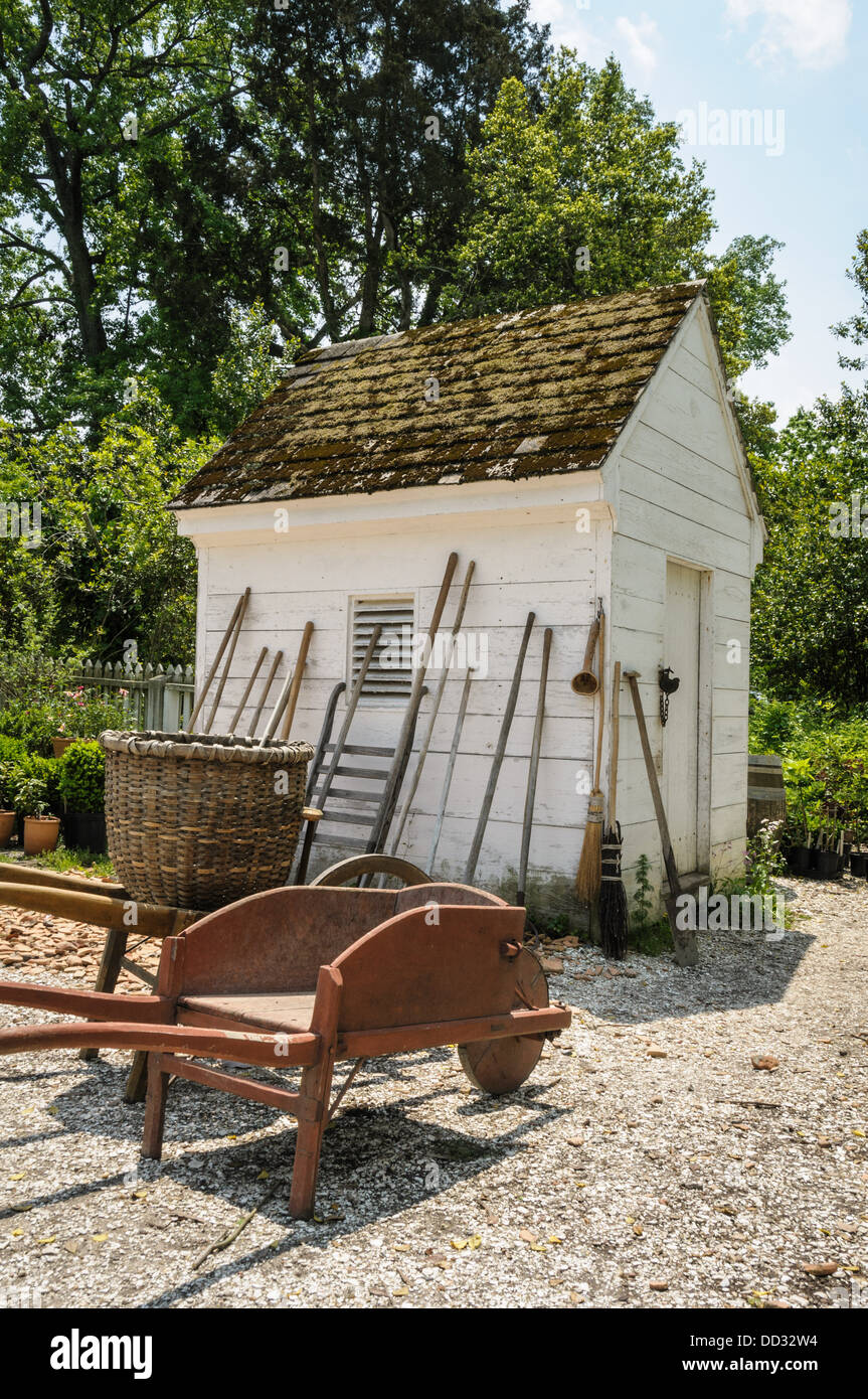 Tool shed, Colonial Garden and Nursery, Colonial Williamsburg, Virginia ...