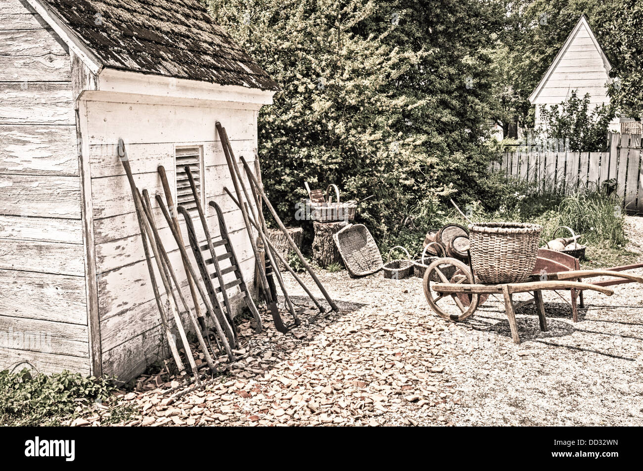Tool shed, Colonial Garden and Nursery, Colonial Williamsburg, Virginia ...