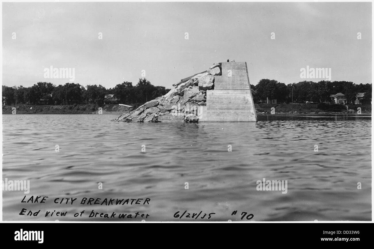 A photograph showing the end view of the breakwater at Lake City ...