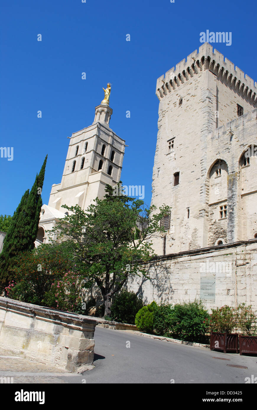 Popes Palace and Notre Dame church in Avignon, Provence, France Stock ...