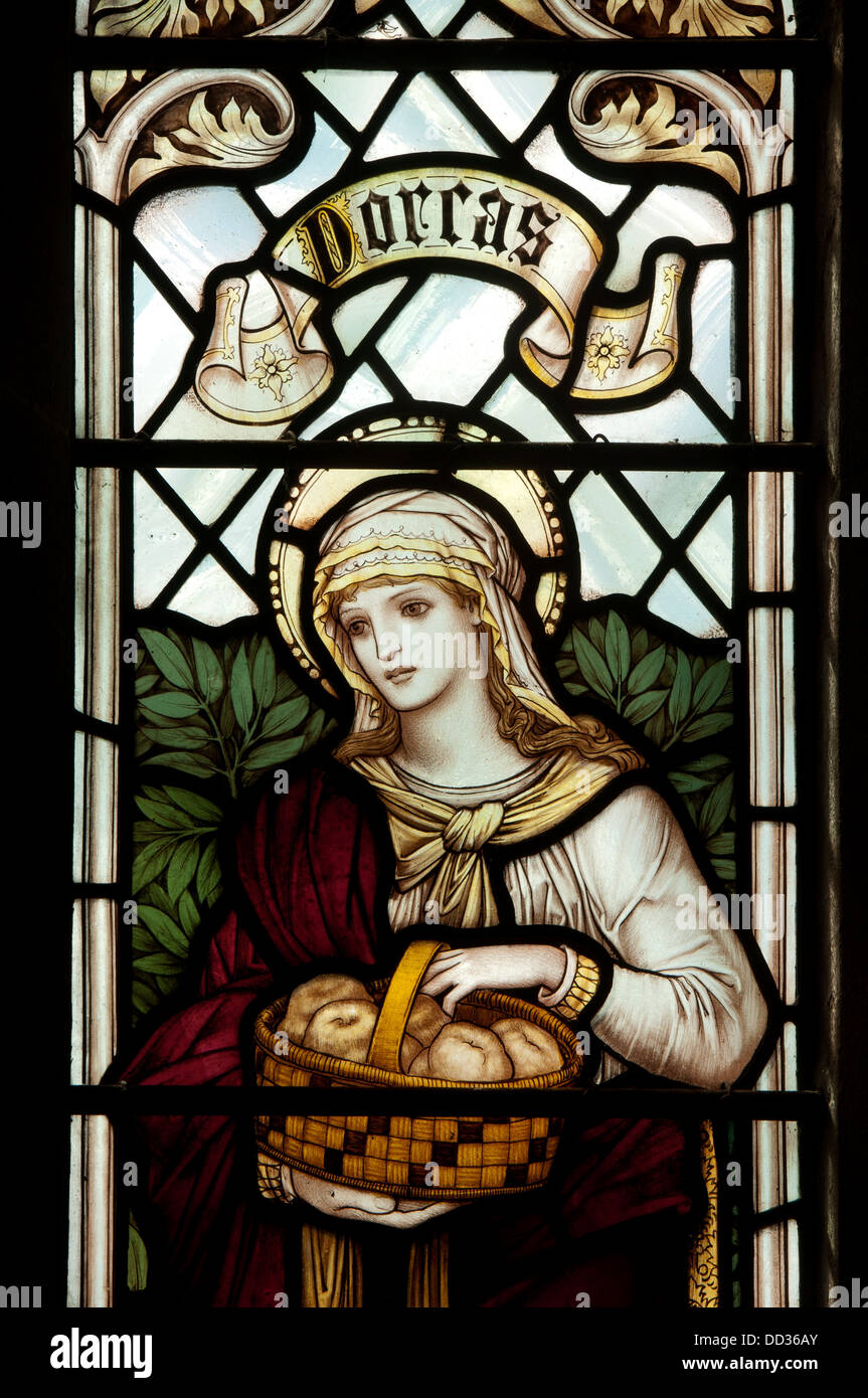 Dorcas stained glass, St. Laurence`s Church, Wyck Rissington ...